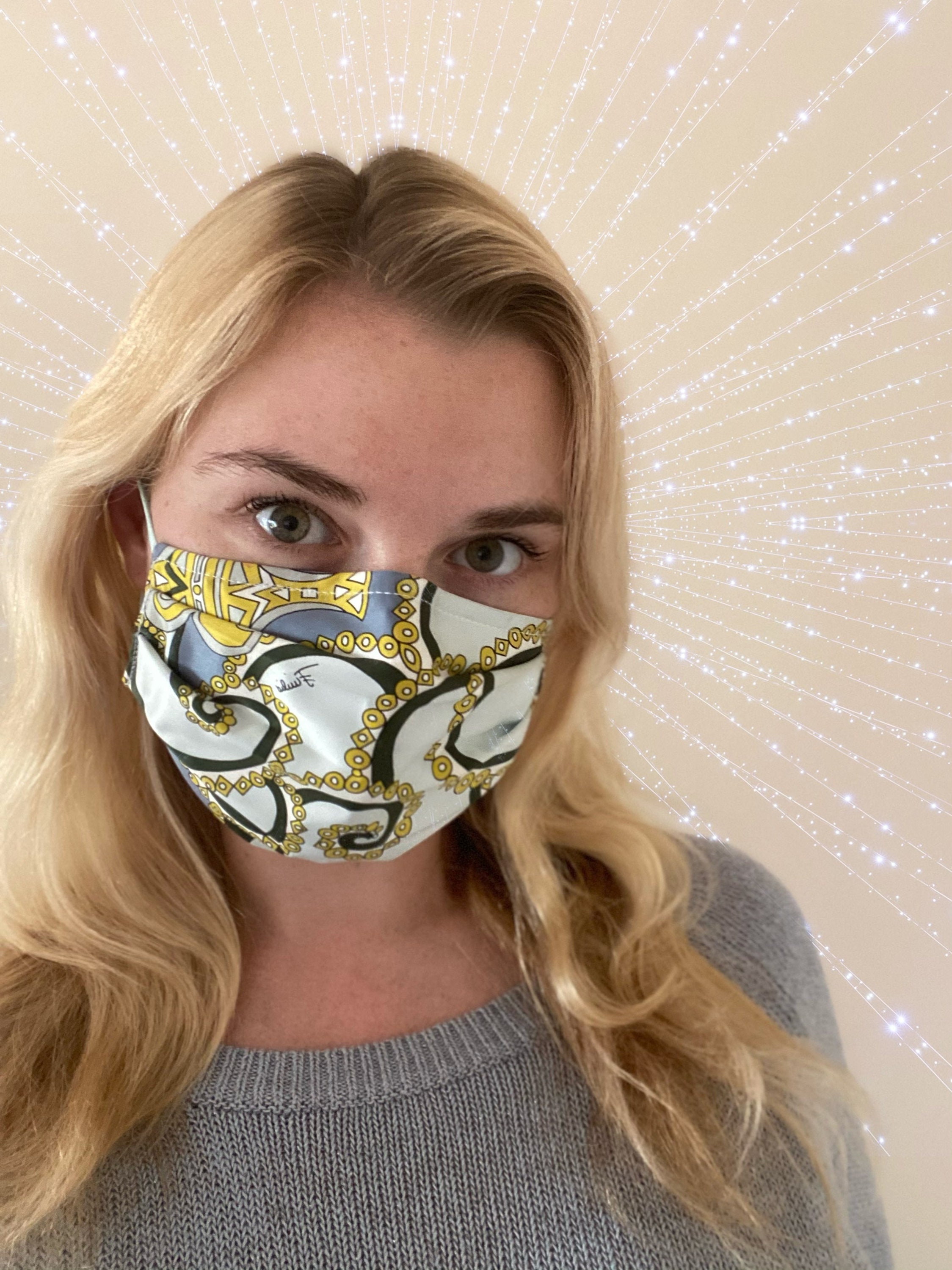 Authentic Emillio Pucci Blue Pleated Satin Designer Face Mask With ...