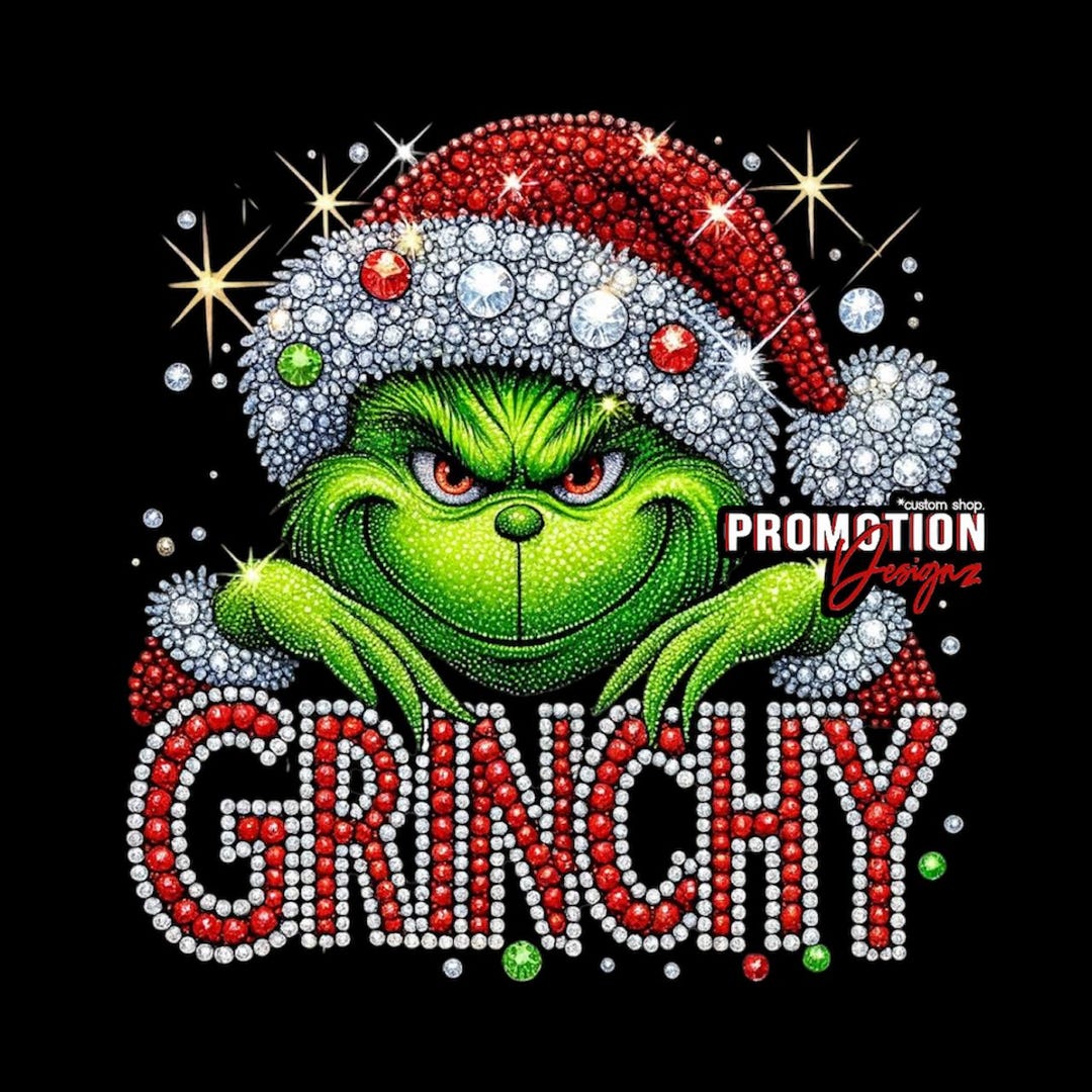 Grinchy Christmas Sparkly PNG, Rhinestone Grinch, Sublimation Digital ...