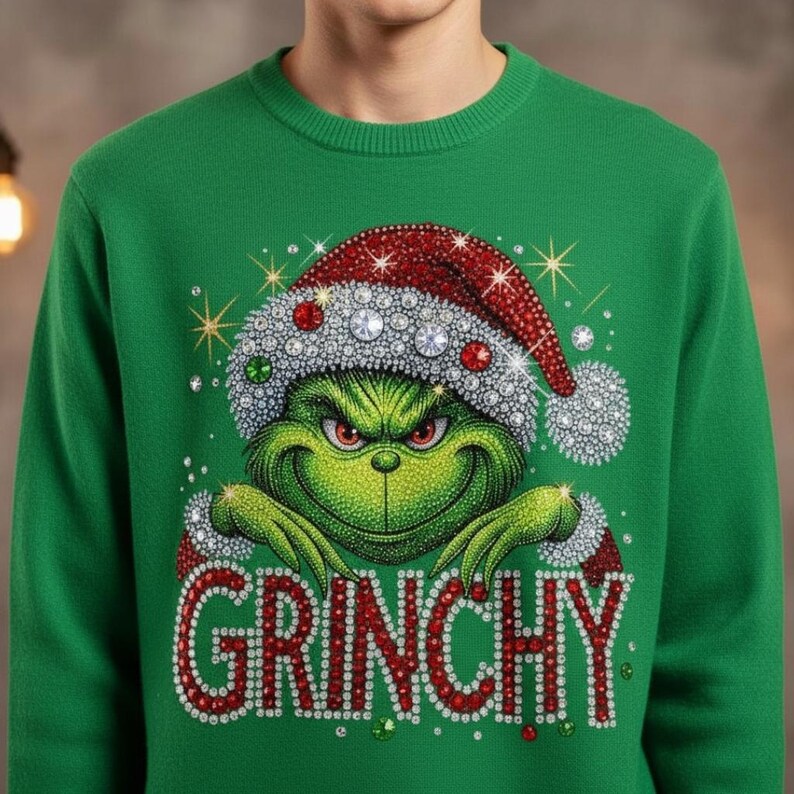 Grinchy Christmas Sparkly PNG, Rhinestone Grinch, Sublimation Digital ...