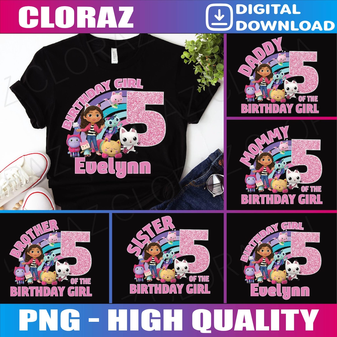 Gabbi Dollhouse 5th Birthday Shirt Design PNG, Iron-on Transfers ...