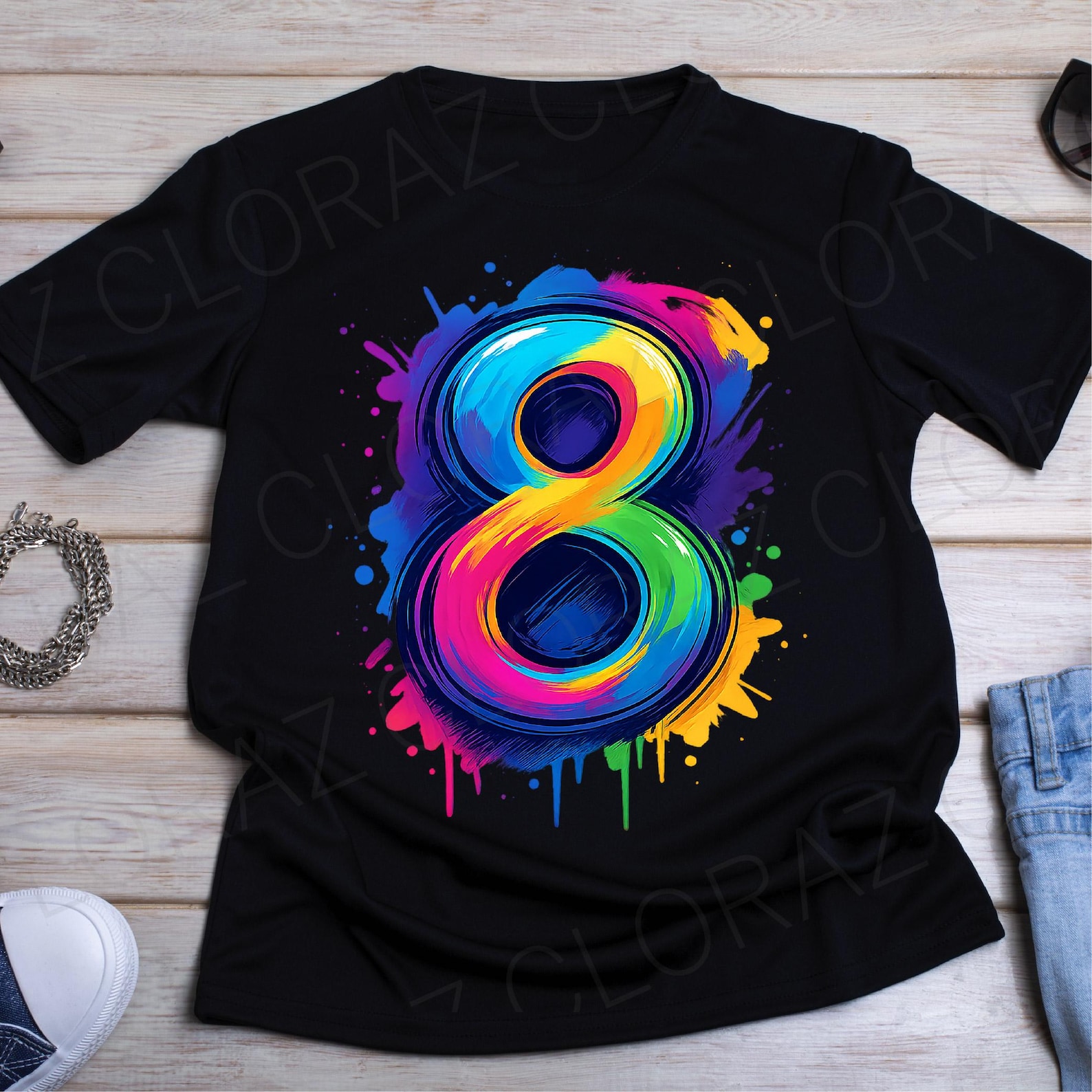 Number 8 8th Birthday Eight Year Old Boys Girls Graffiti Png, 8th ...
