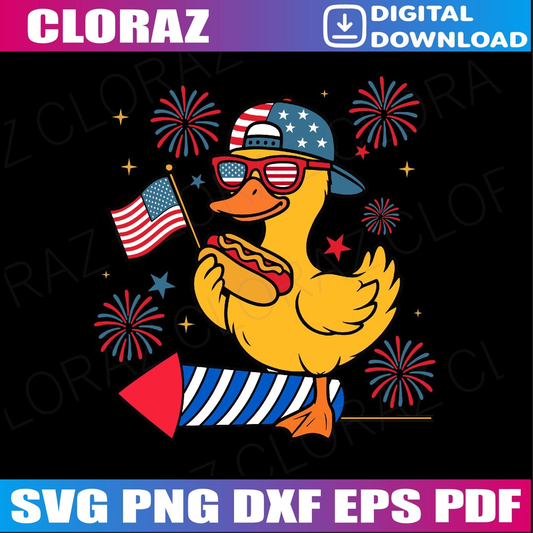 Rubber Duck Eat Hot Dog 4th of July Funny Duckie USA Flag Svg ...