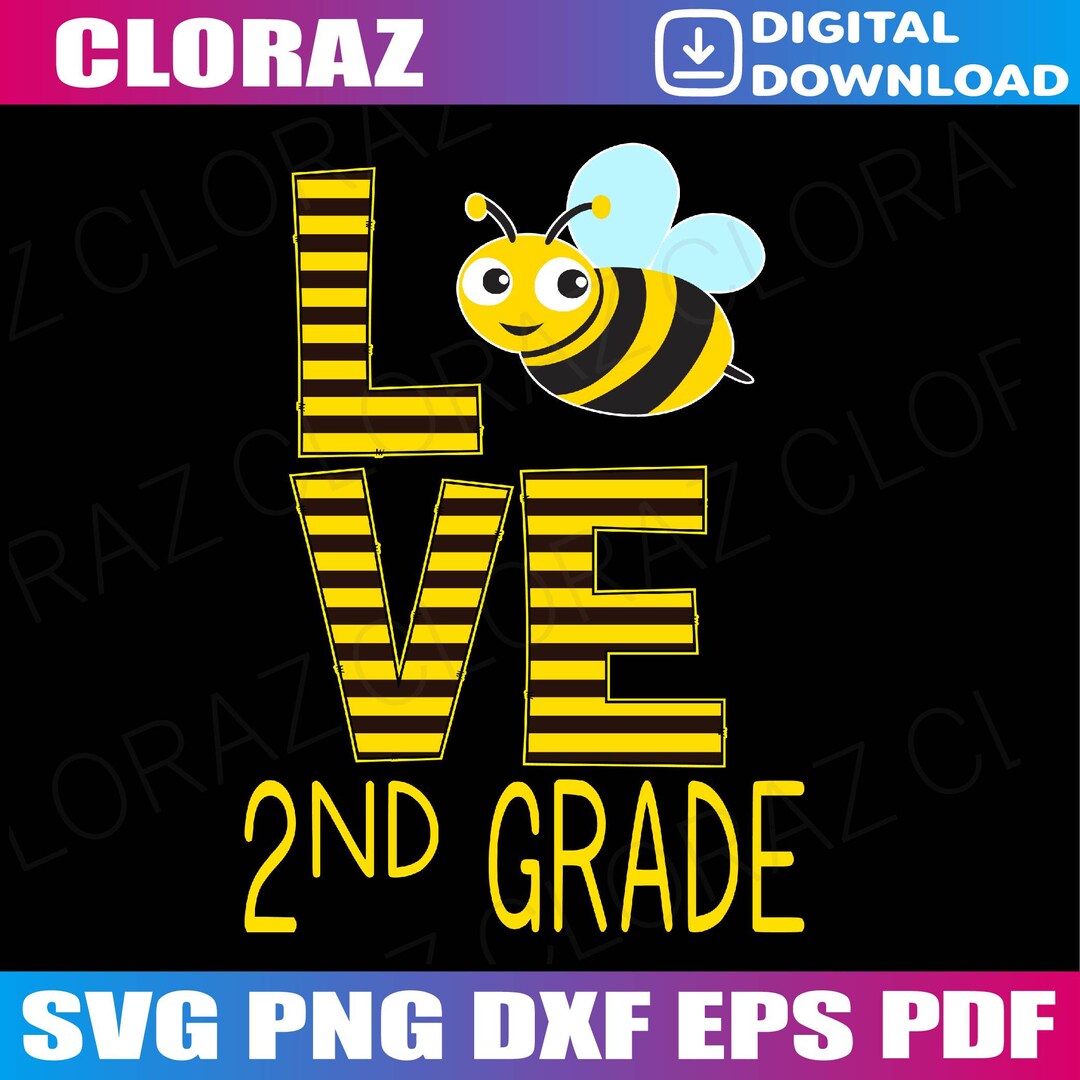 Love 2nd Grade Back to School Yellow Bee 2nd Grade Teacher Svg, Back to ...