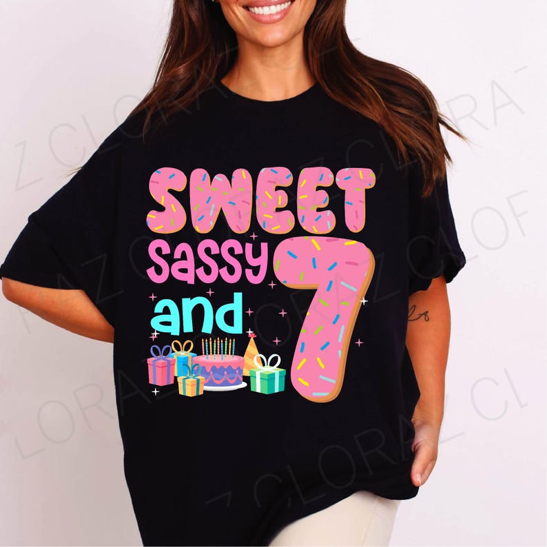 Kids Sweet Sassy and Seven Birthday Girl, Donut 7th Birthday Svg, Sweet ...