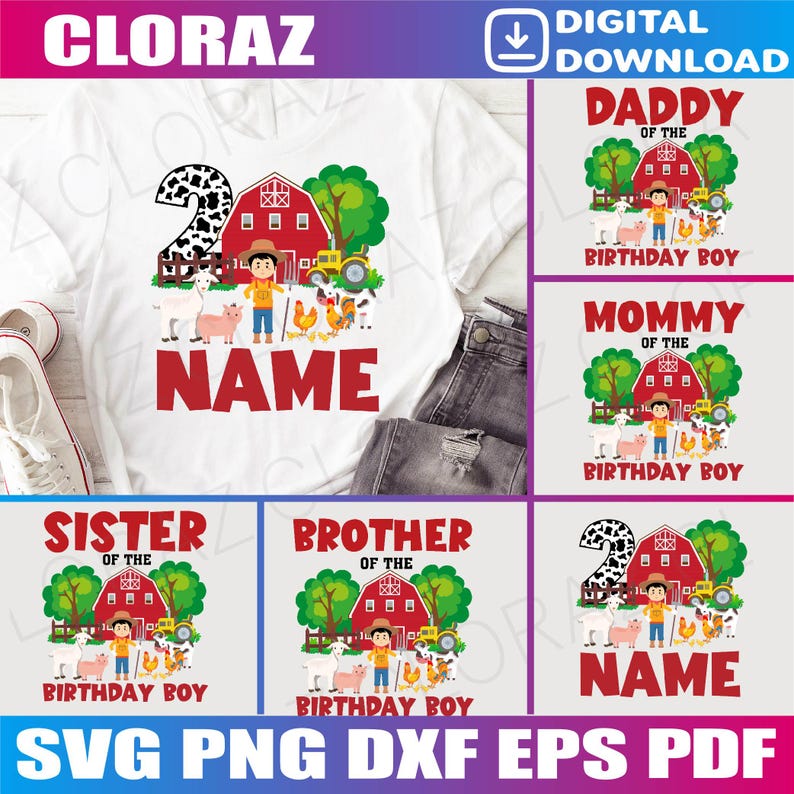 Family Farm Birthday Svg, Personalized Farm Family Matching Birthday ...