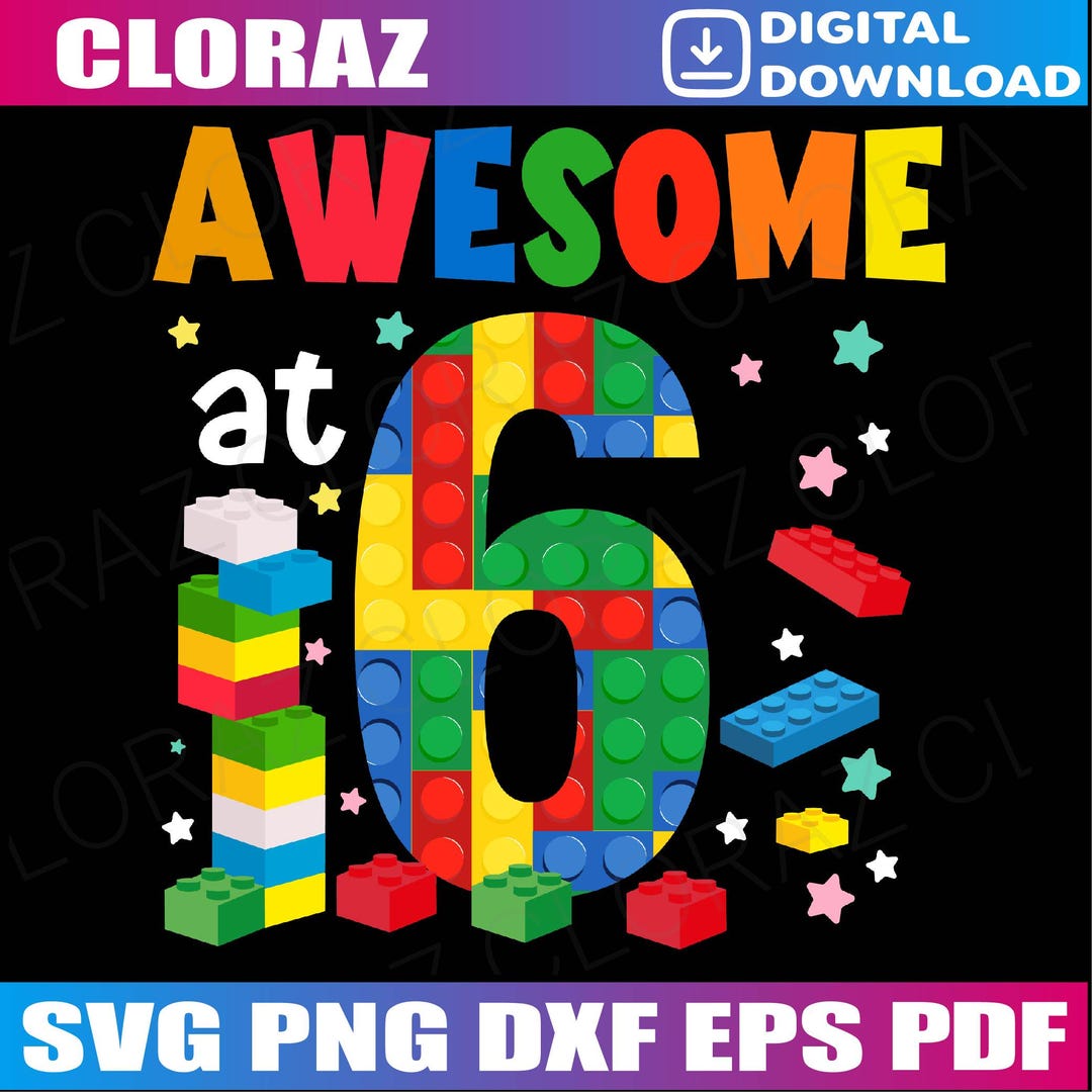 Building Blocks Brick 6th Birthday 6 Year Old Boy Svg, Birthday Block ...