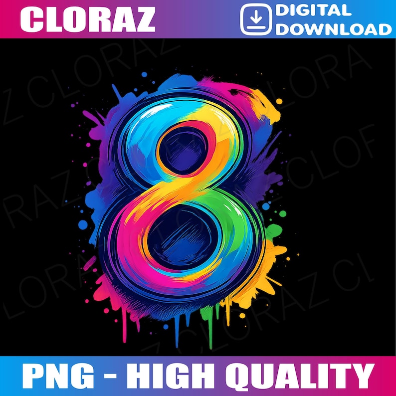 Number 8 8th Birthday Eight Year Old Boys Girls Graffiti Png, 8th ...