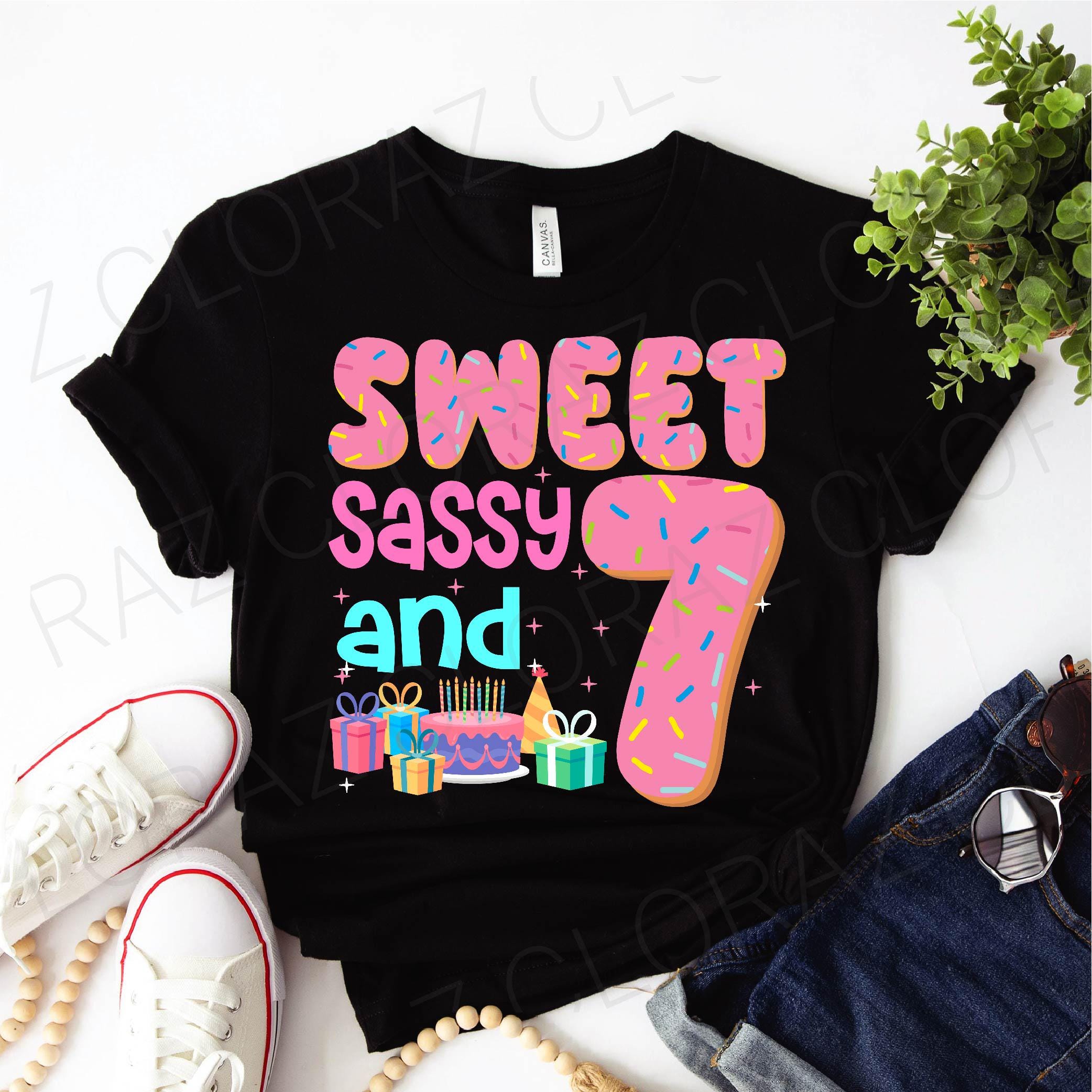 Kids Sweet Sassy and Seven Birthday Girl, Donut 7th Birthday Svg, Sweet ...