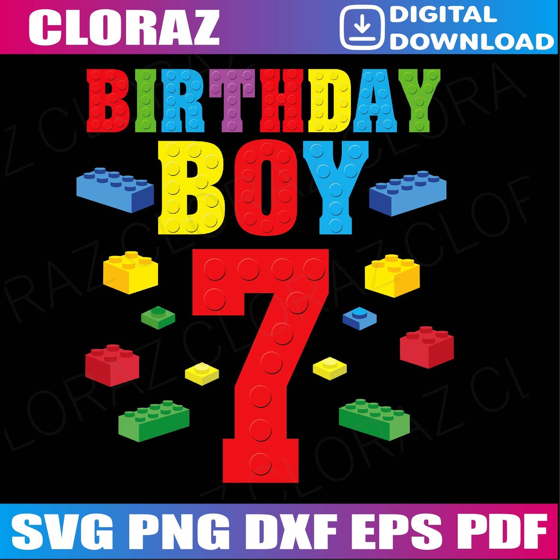 Master Builder 7th Birthday Boy, 7 Seven Year Building Bricks Svg ...
