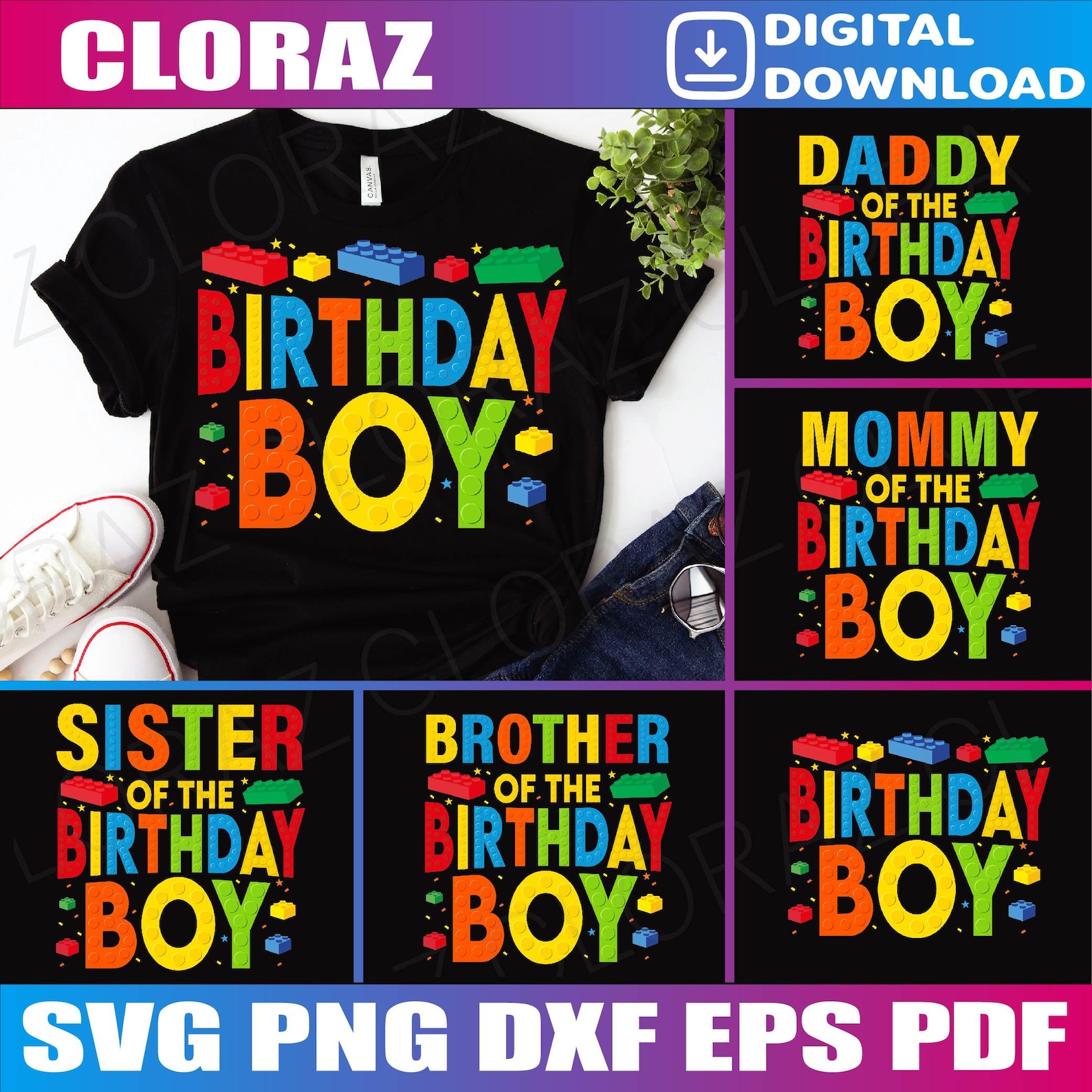 Bundle Family of the Birthday Boy Building Block Birthday Svg, Family ...