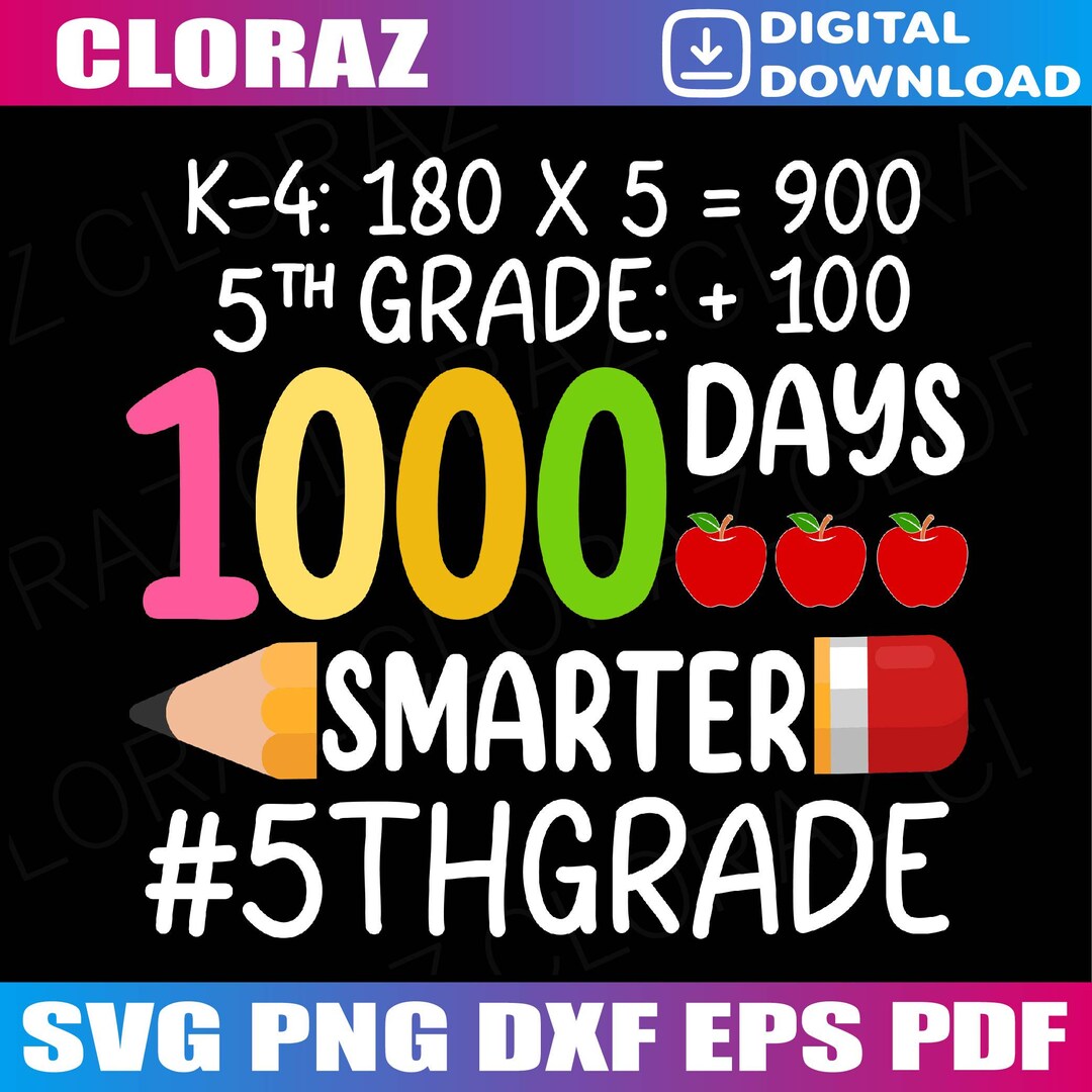 1000 Days Smarter Fifth 5th Grade Teacher Student School Svg, 1000 Days ...