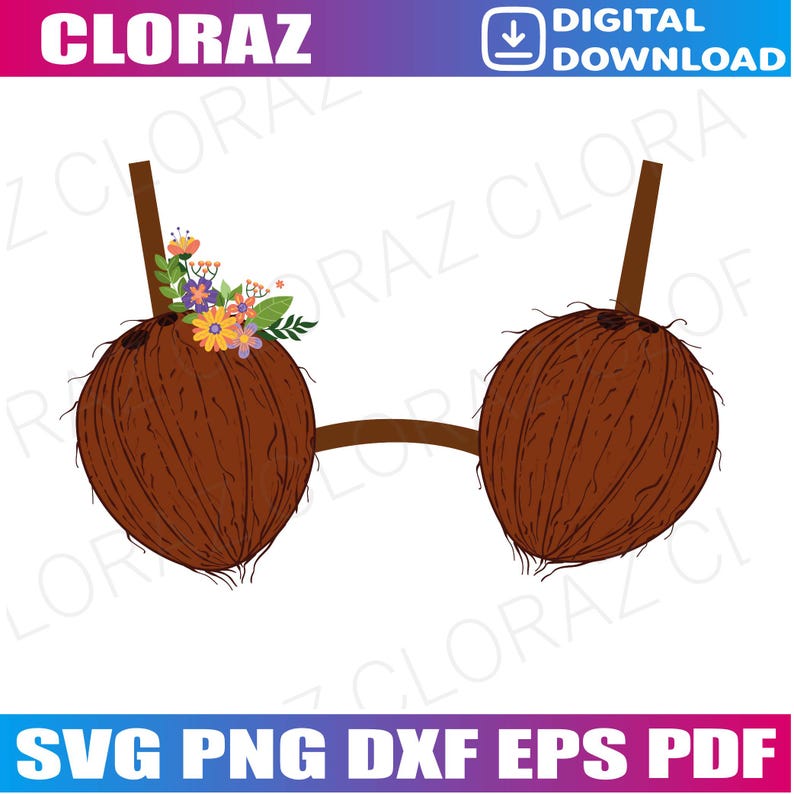 Summer Coconut Bra Halloween Costume Coconut Flowers Bra Svg, Coconut ...