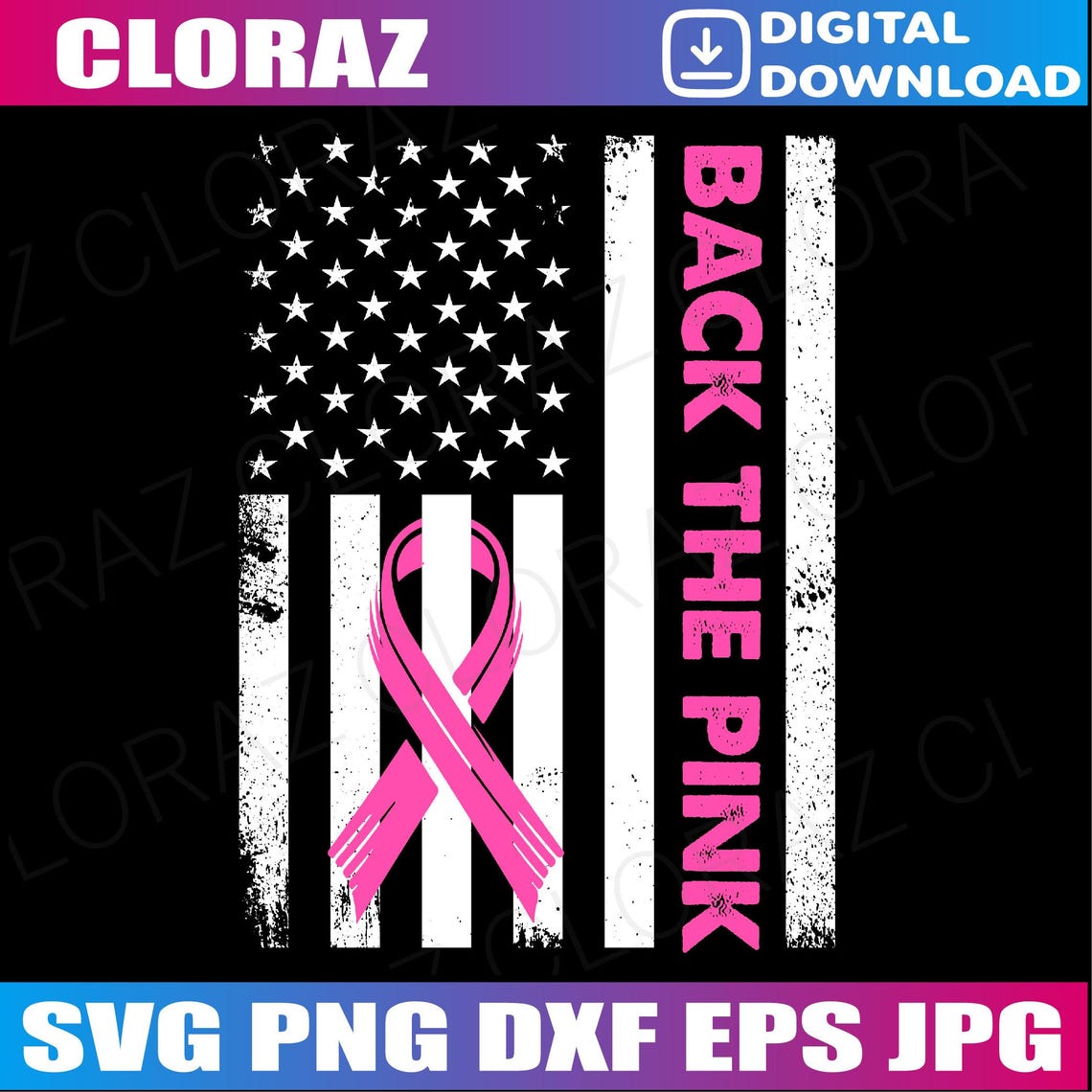 Back the Pink American Flag Svg, Fight Breast Cancer Svg, Breast-cancer ...