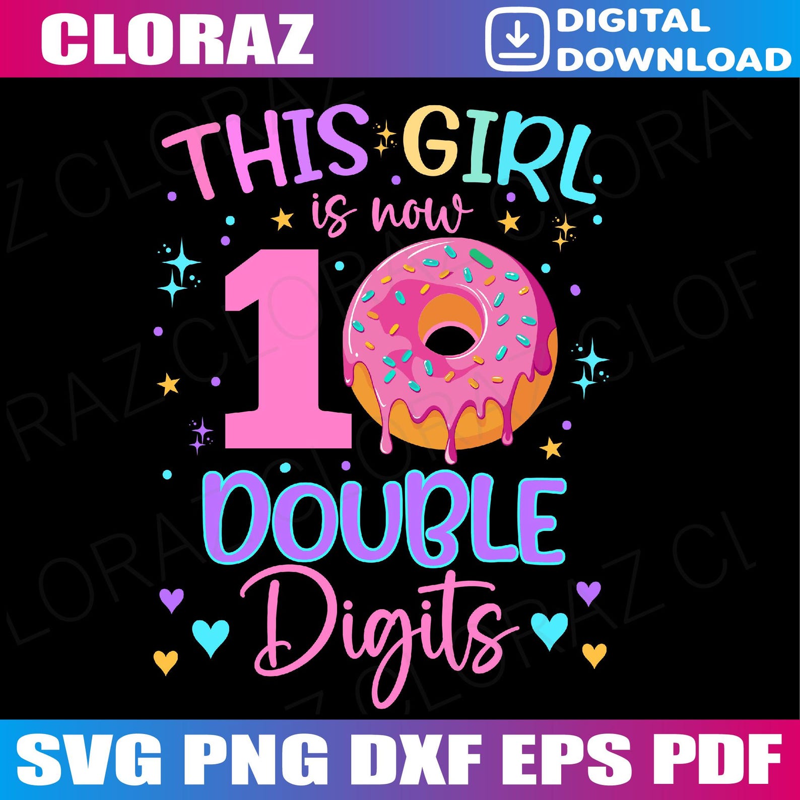 Double Digits Girl Party Donut Svg, Double Digits Girl Svg, Donut ...