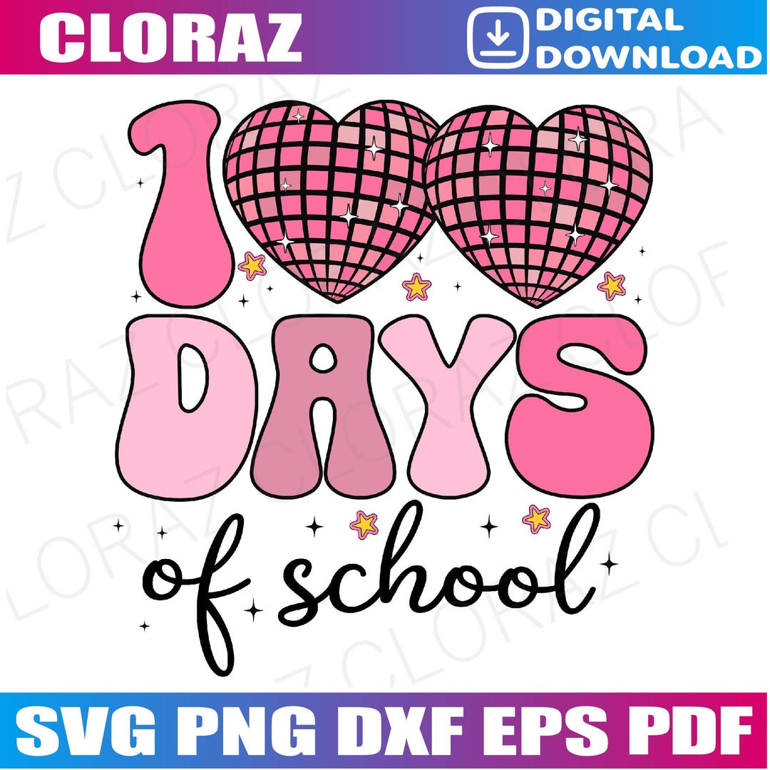 100 Days of School Retro Disco Hearts 100th Day of School Svg, Heart ...