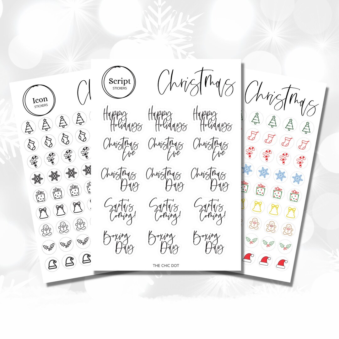Christmas Sticker Sheets Minimal Icon & Scripts Xmas Stickers Kiss-cut ...
