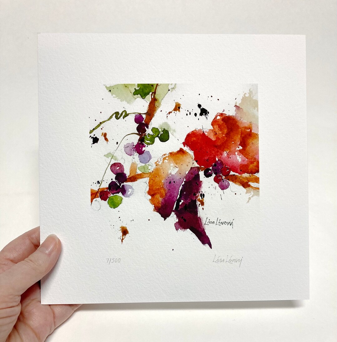 GRAPE Watercolor Fruit Print Grapevine Painting Fall Grape - Etsy