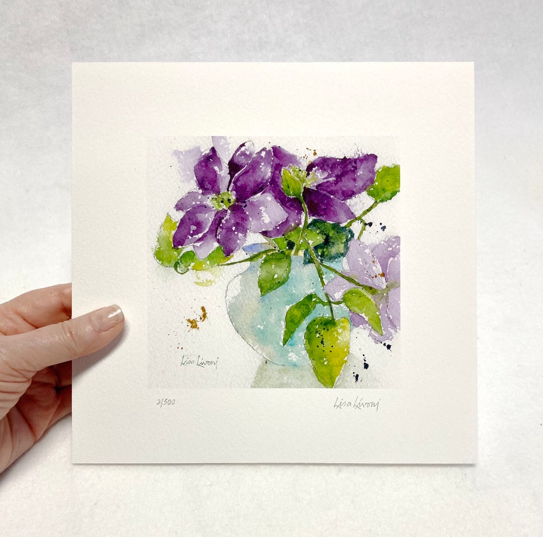 CLEMATIS Watercolor Floral Print Clematis Painting Clematis - Etsy