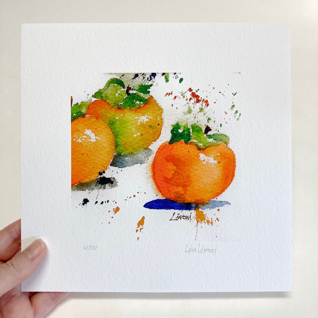 PERSIMMONS Watercolor Fruit Print, Persimmon Painting, Home Gift, Fruit ...