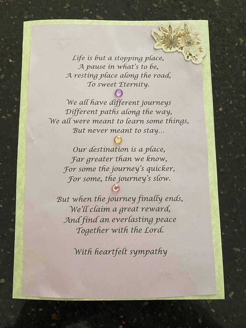 Sympathy Card - With Lovely Poem - Etsy