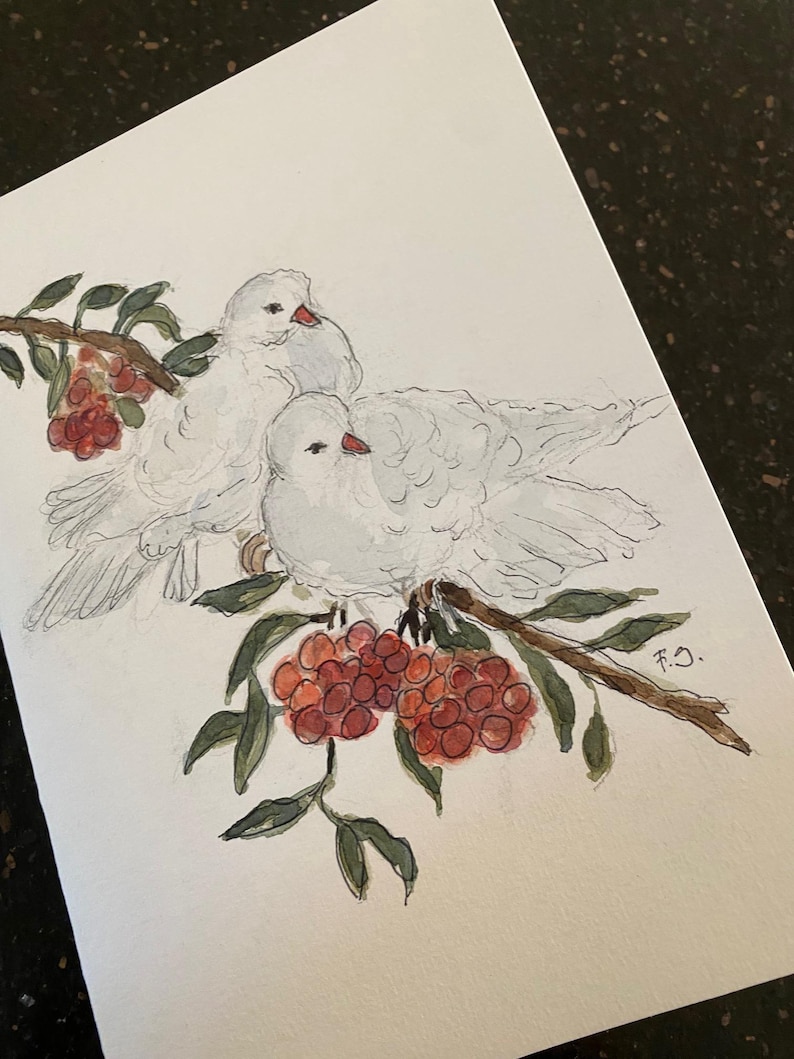 Two Turtle Doves Large A5 Christmas Card Folded Original Painting - Etsy