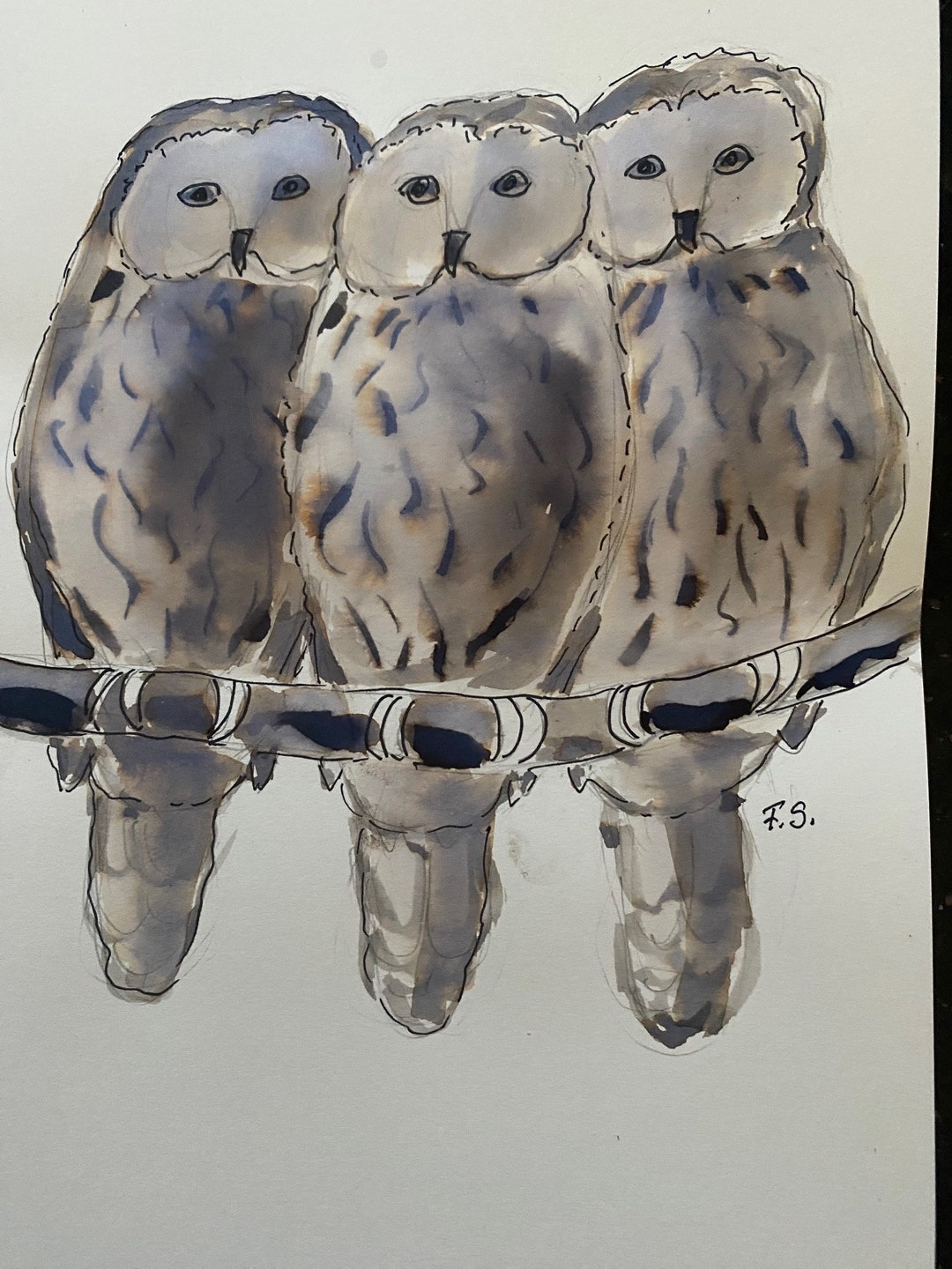 Pen and Ink Owls Original Drawing - Etsy