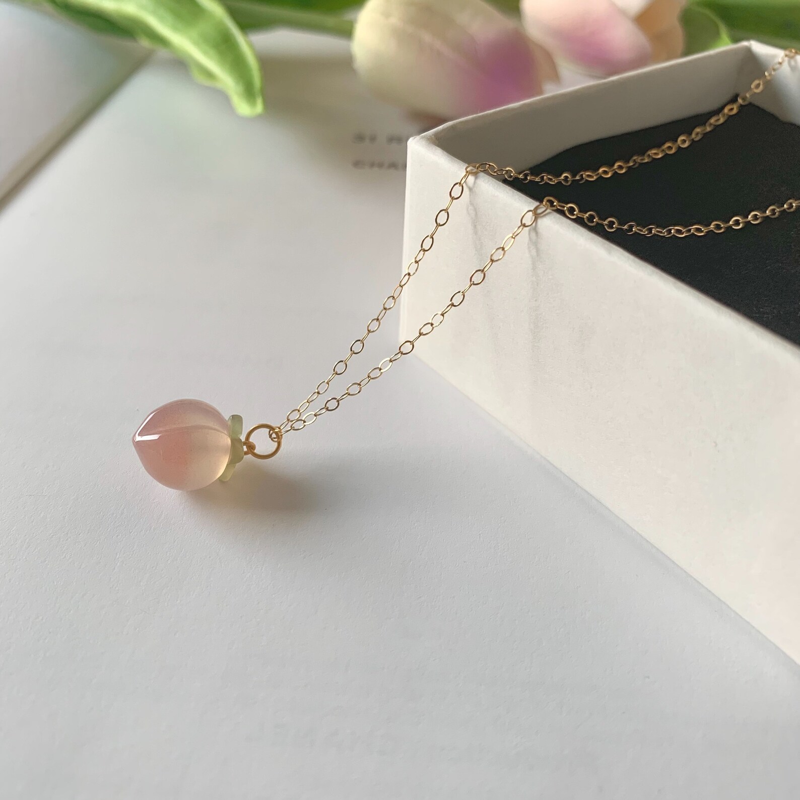 Peach Necklace｜agate Peach Pendant Necklace｜dainty Gold Necklace｜fruit ...