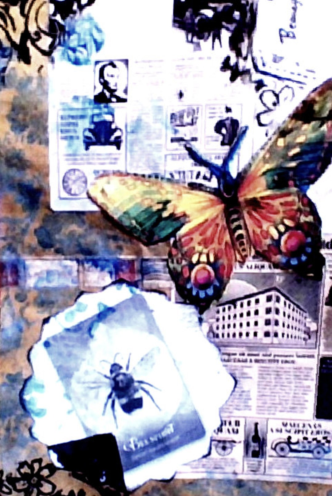 Insect and Newspaper Clipping Collage Digital - Etsy