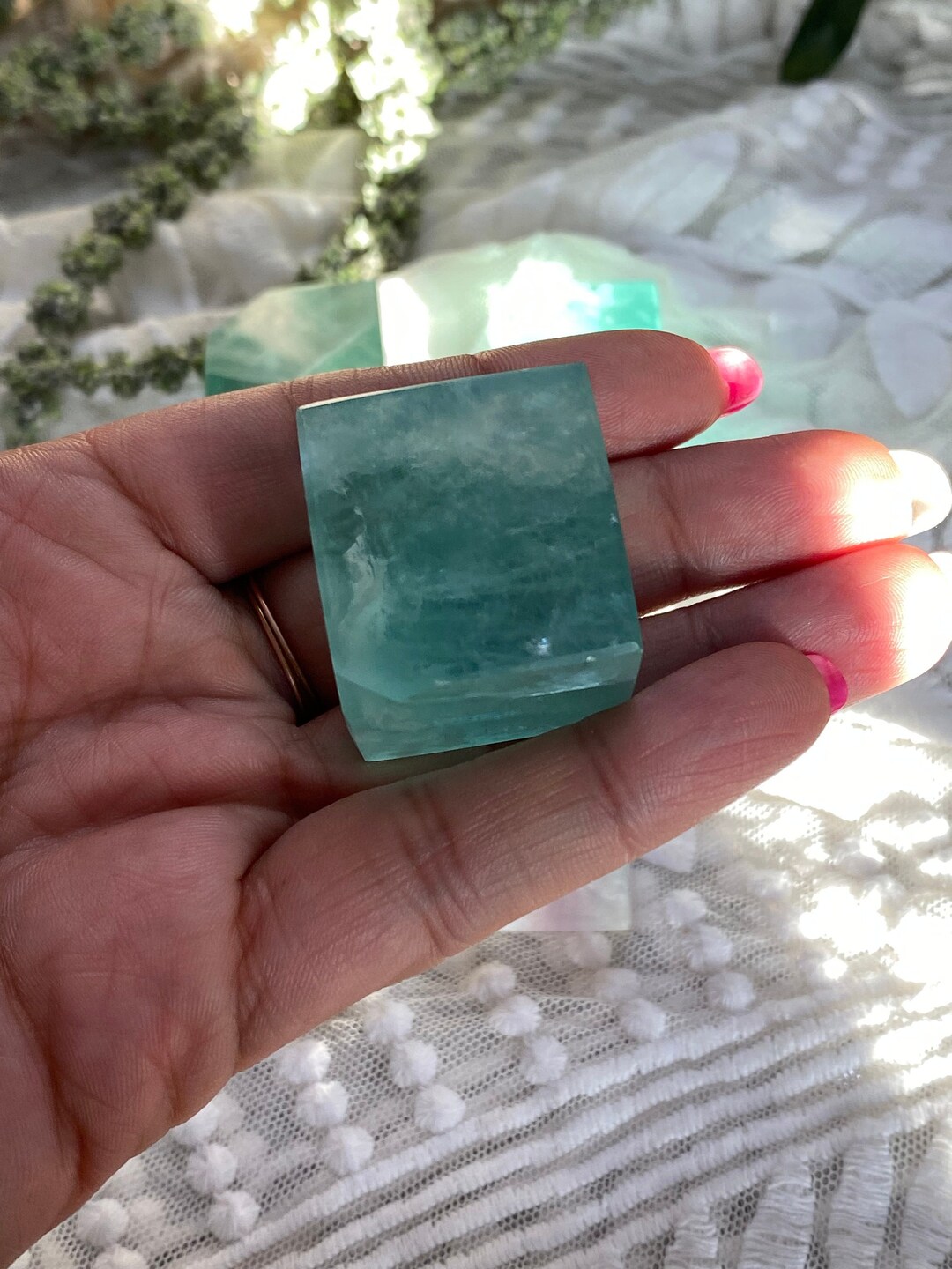 One HIGH QUALITY Gorgeous Cotton Candy Fluorite Cube, Rainbow Fluorite Crystal Square ...