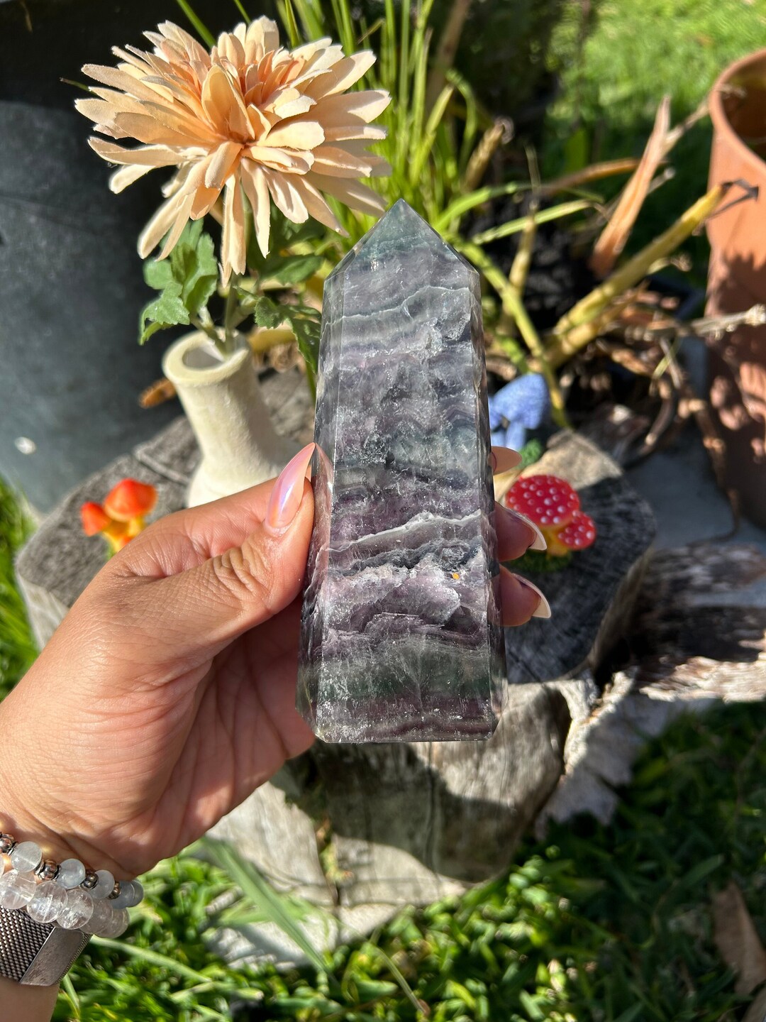 Rainbow Fluorite Crystal Tower Point, Raw Fluorite Gemstone Point ...