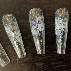 Ice Queen / Clear Icicle Nails With Holographic Silver Glitter, White ...