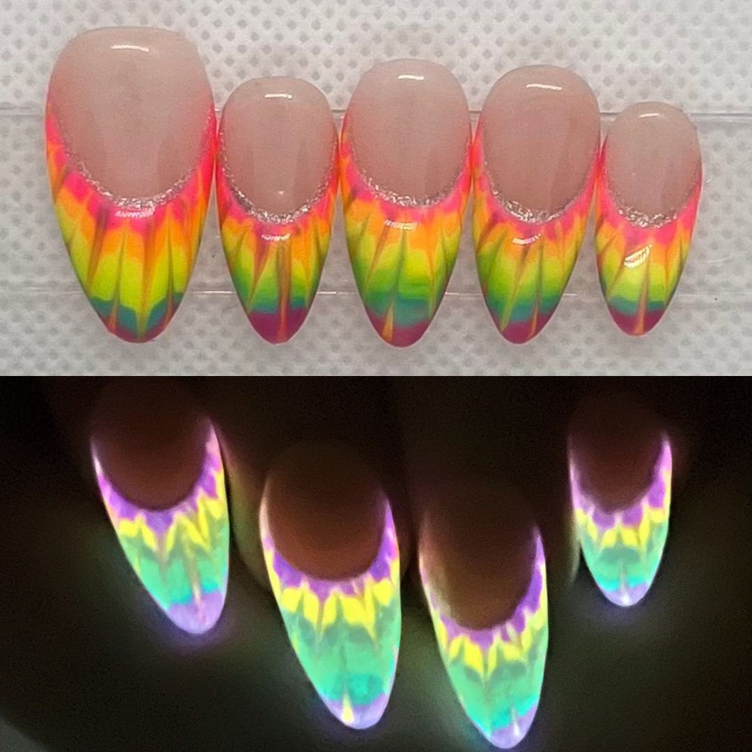 Rainbow Tie Dye Glow in the Dark Nails / Festival Press on Nails ...