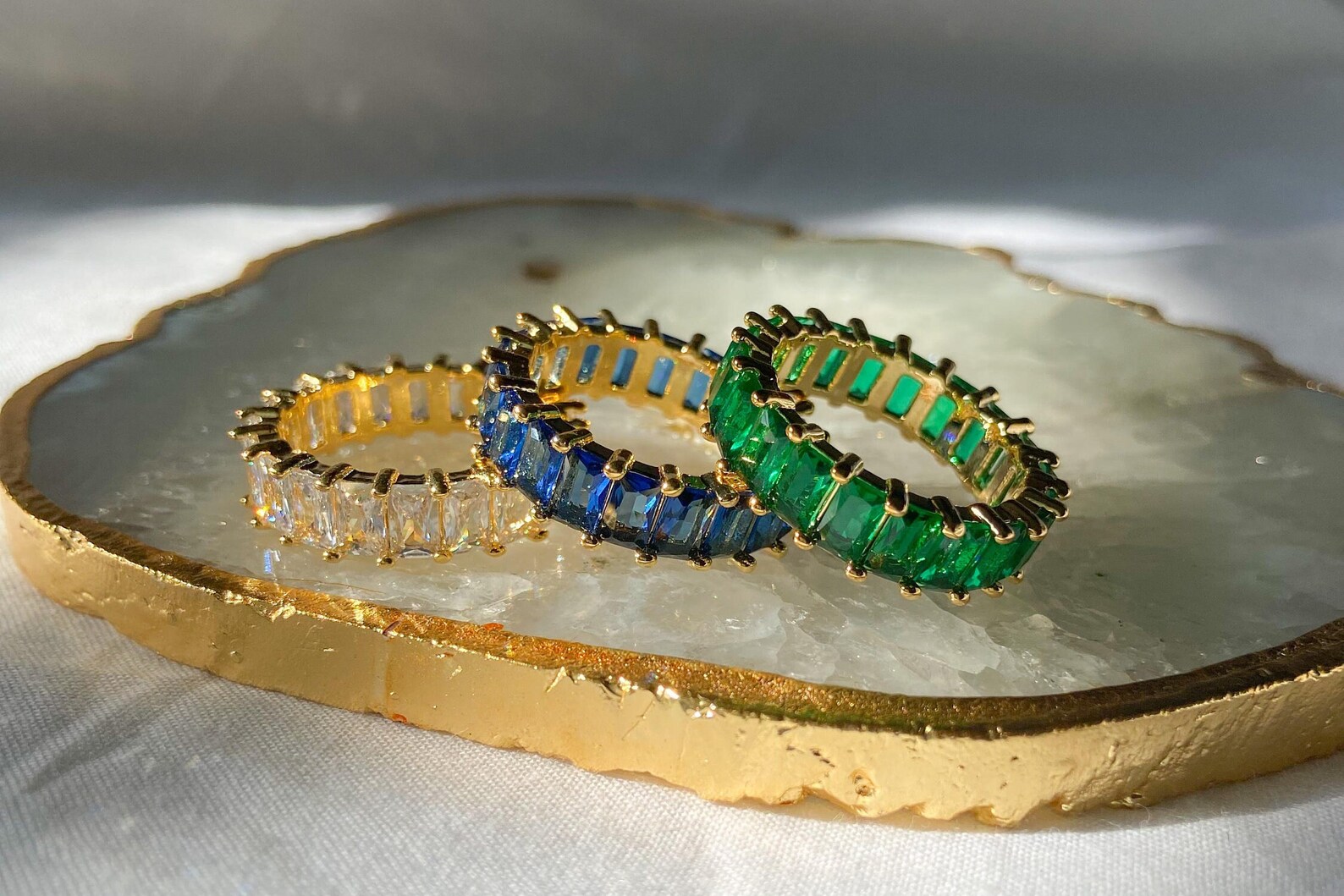 Green Eternity Ring | Emerald Baguette Ring | Green Jeweled Ring ...