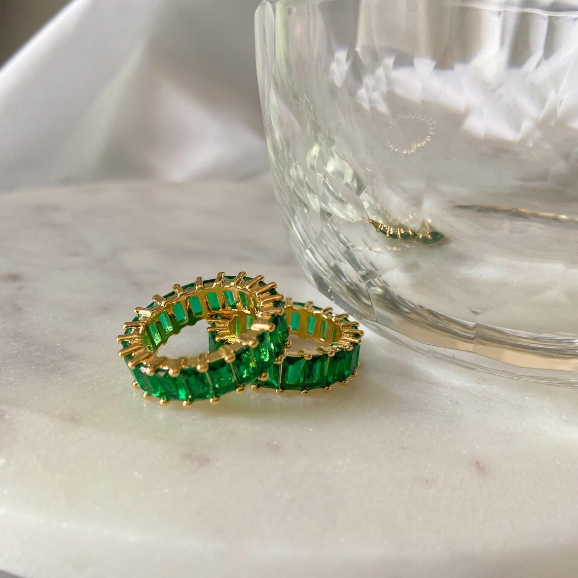 Green Eternity Ring | Emerald Baguette Ring | Green Jeweled Ring ...