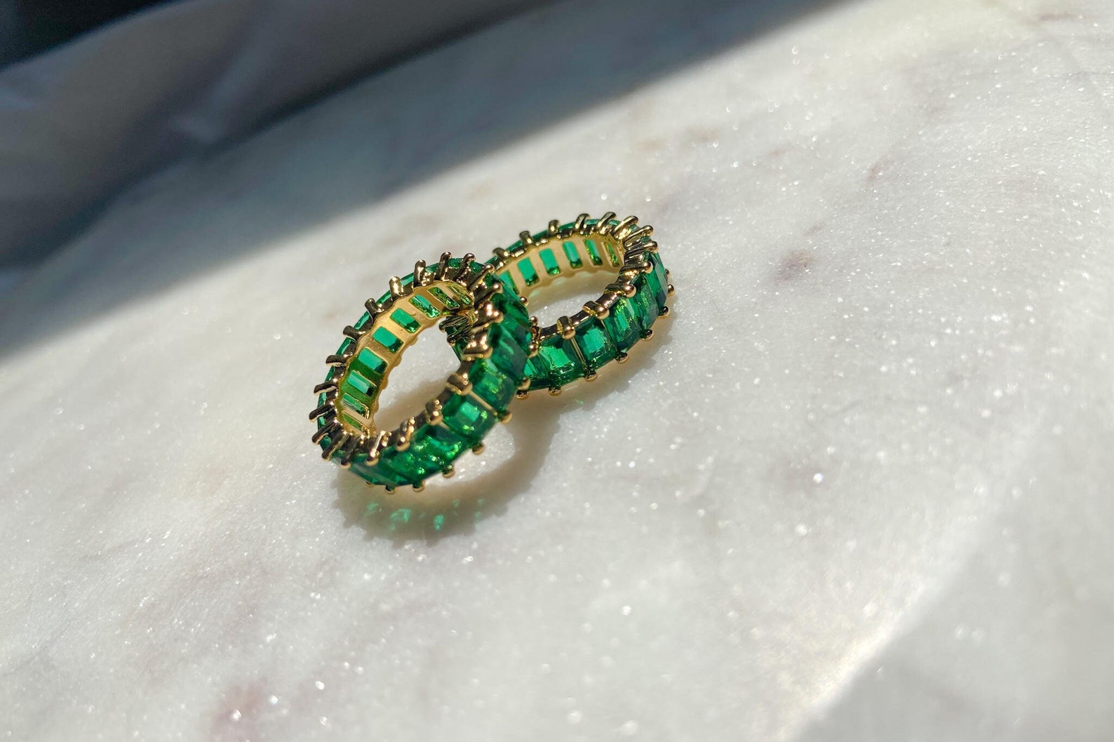 Green Eternity Ring | Emerald Baguette Ring | Green Jeweled Ring ...