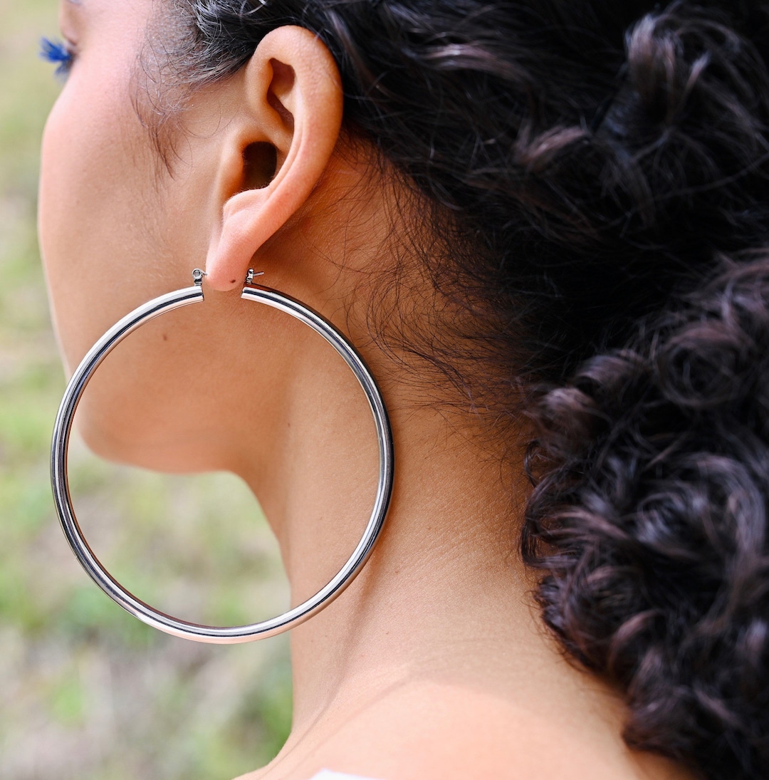 XXL Silver Hoop Earrings | 3 Inch Hoop Earrings | 80mm Hoops | Tarnish ...
