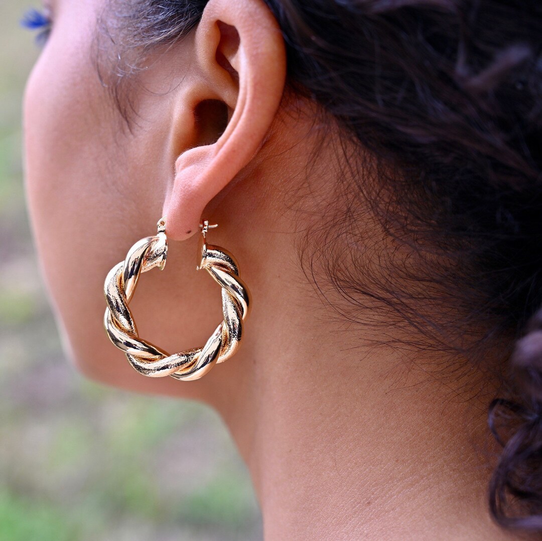 Medium Twisted Rope Hoops | 30mm Chunky Gold Hoops | Vintage Hoops | "nayna" Hoops - Etsy