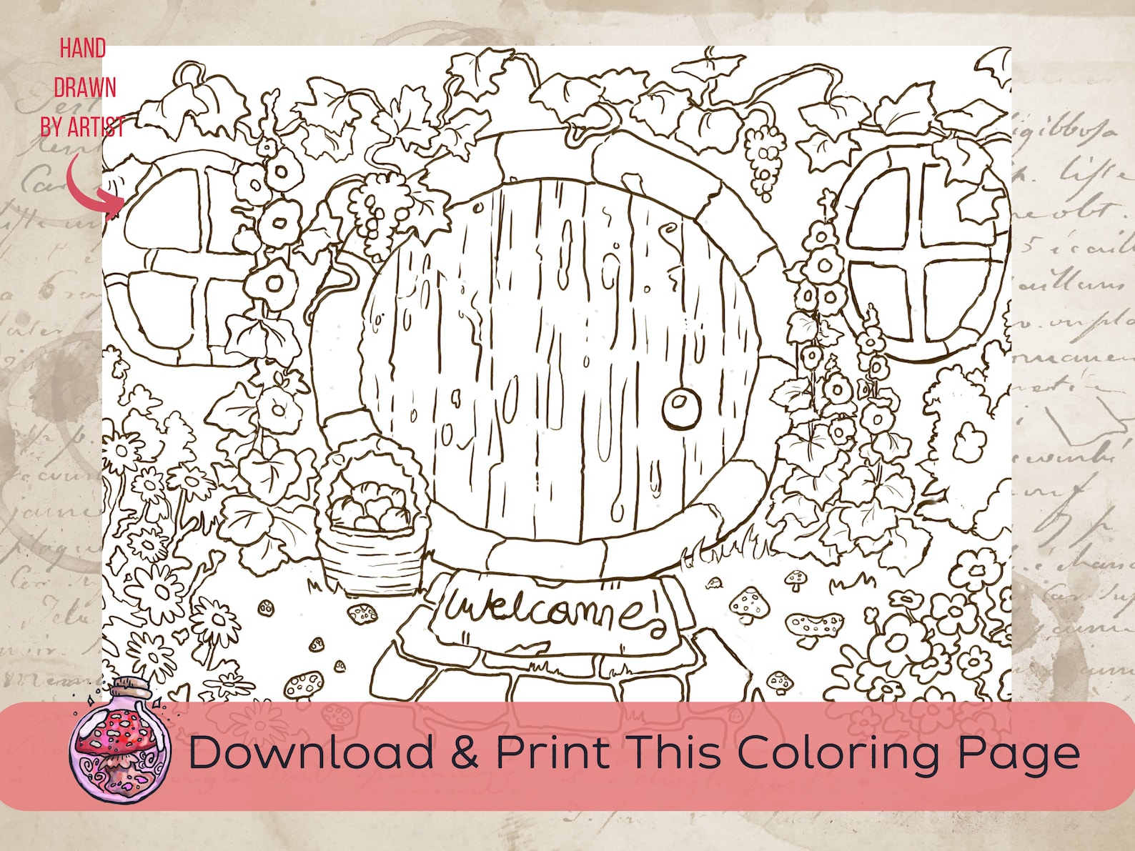 Hobbit House Coloring Page, LOTR Inspired Art for All Ages || Fantasy ...