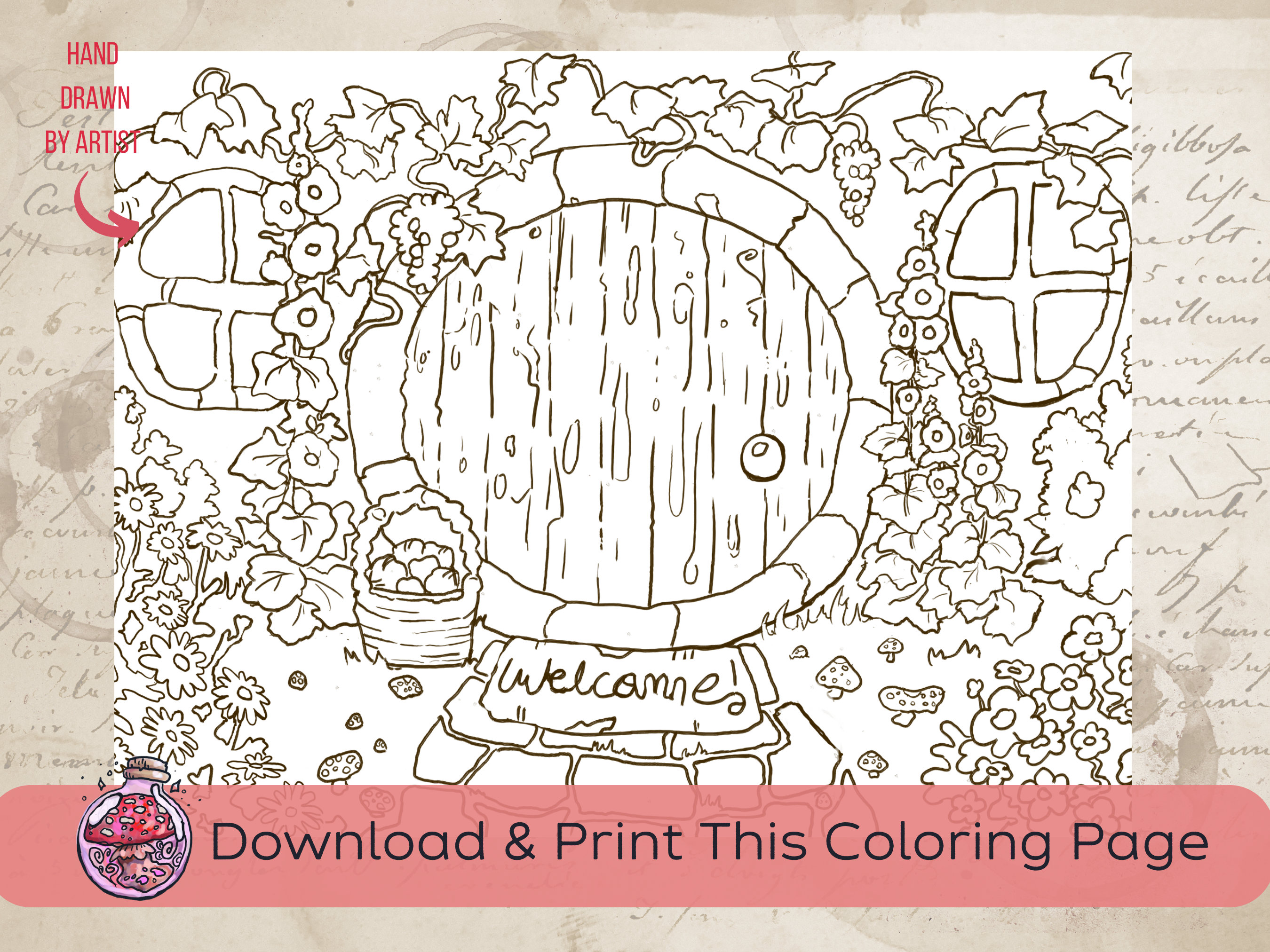 Hobbit House Coloring Page, LOTR Inspired Art for All Ages || Fantasy ...