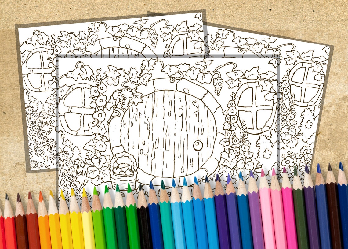 Hobbit House Coloring Page, LOTR Inspired Art for All Ages || Fantasy ...