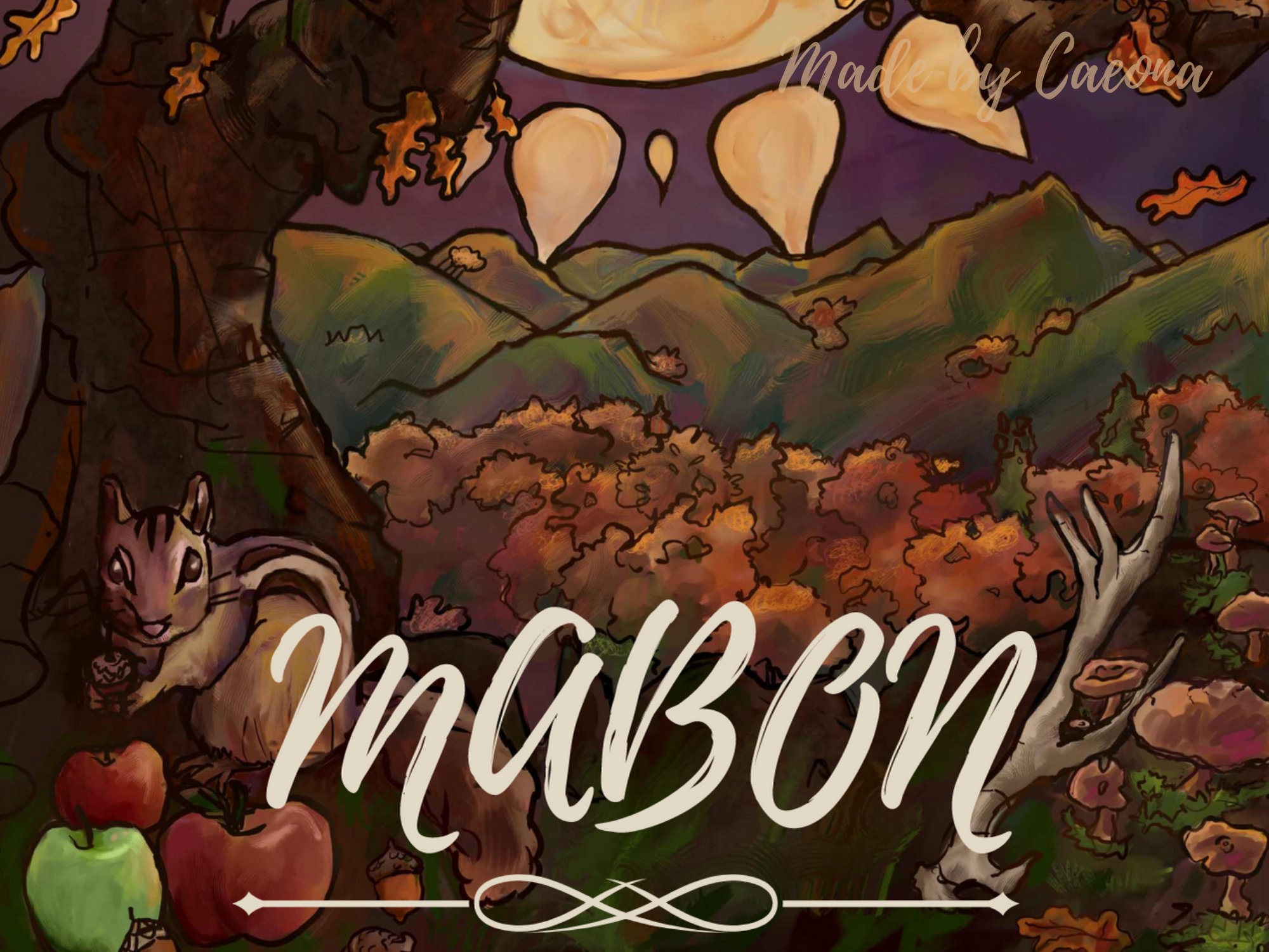 Autumnal Equinox, Mabon Ecard Fall Colors, Crows and Chipmunks, Acorns ...