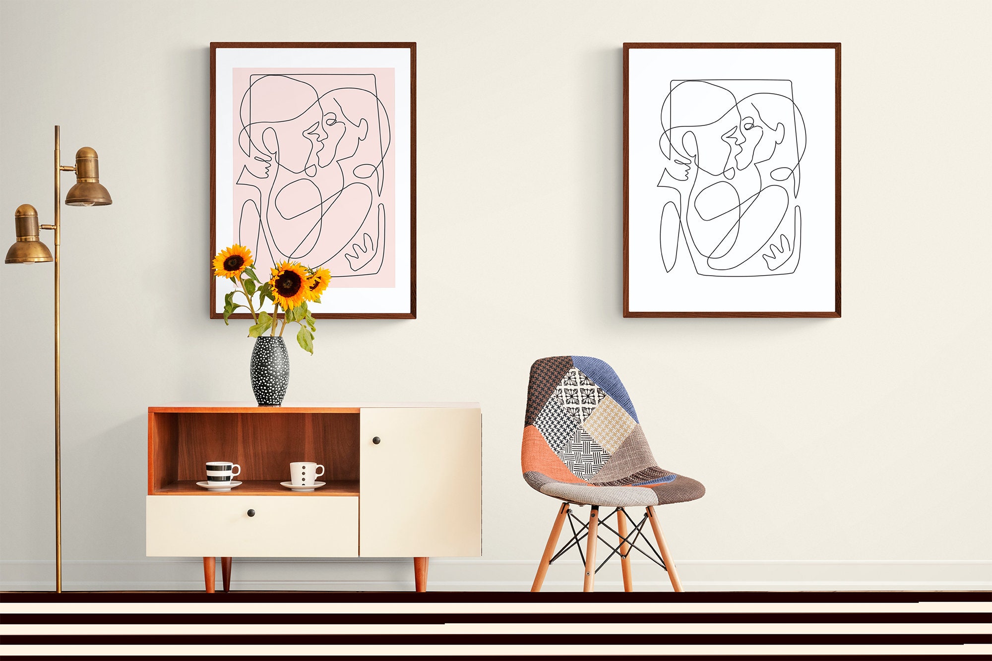 Couple One Line Drawing Set of 2 Prints, Sexy Bedroom Art, Couple Kiss ...