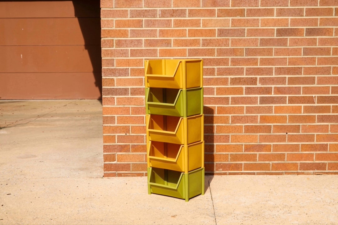 60s 70s Stacking Storage Bins Set of 5 Plastic Modular Boxes Avocado ...