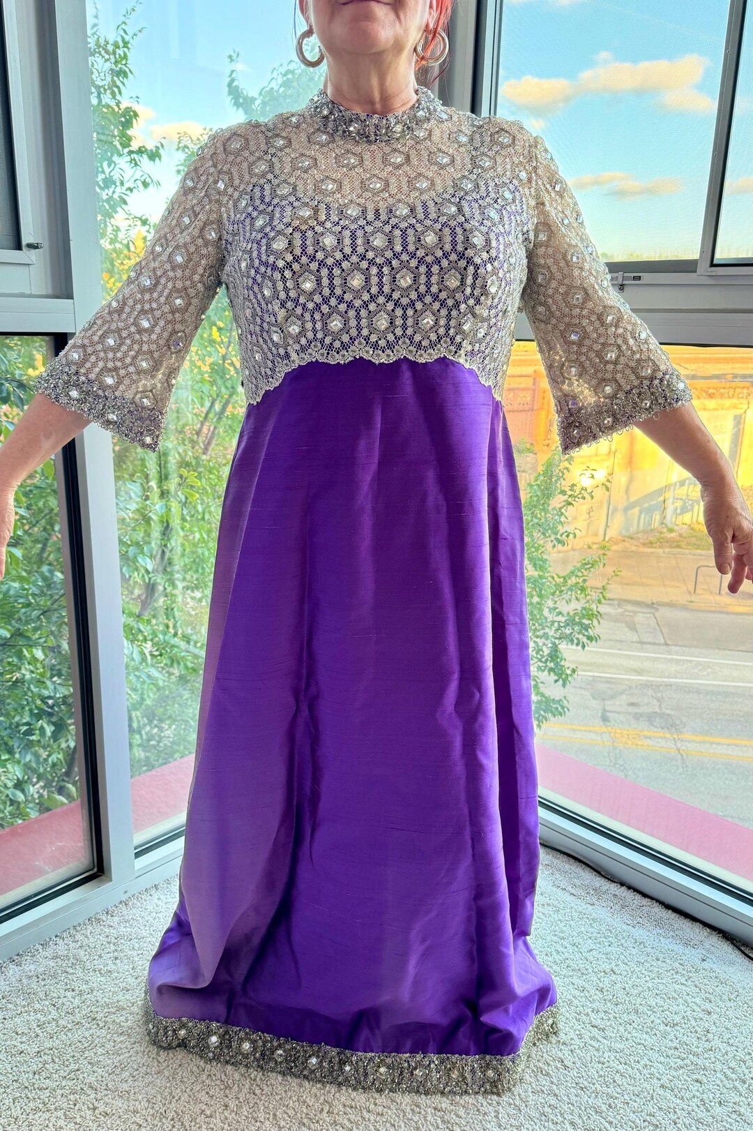 60’s Milgrim Formal Beaded Lurex Lace and Silk Gown - Large/xl - 46 ...