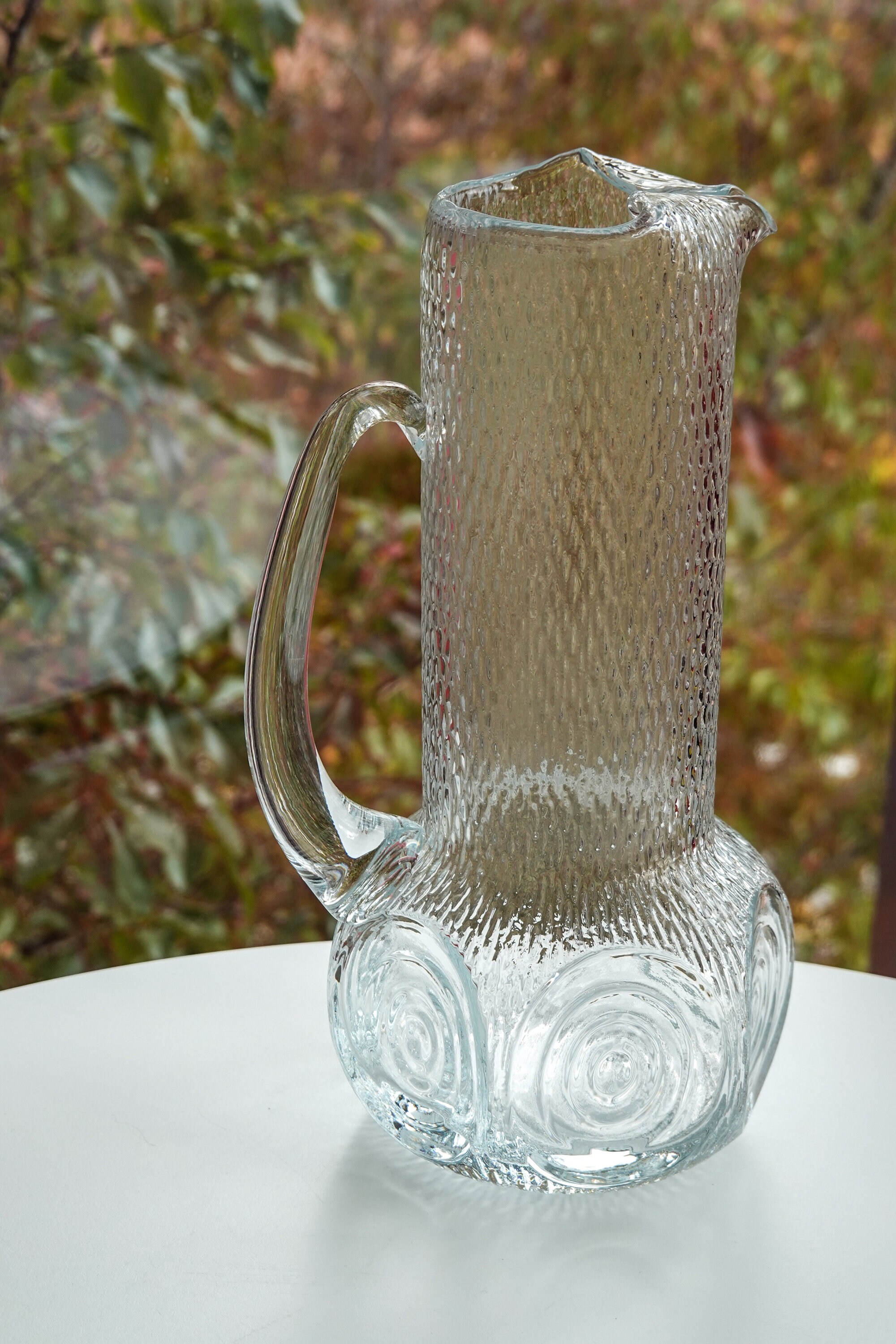 50's 60's Textured Glass Owl Eye Cocktail Pitcher UV Reactive ...