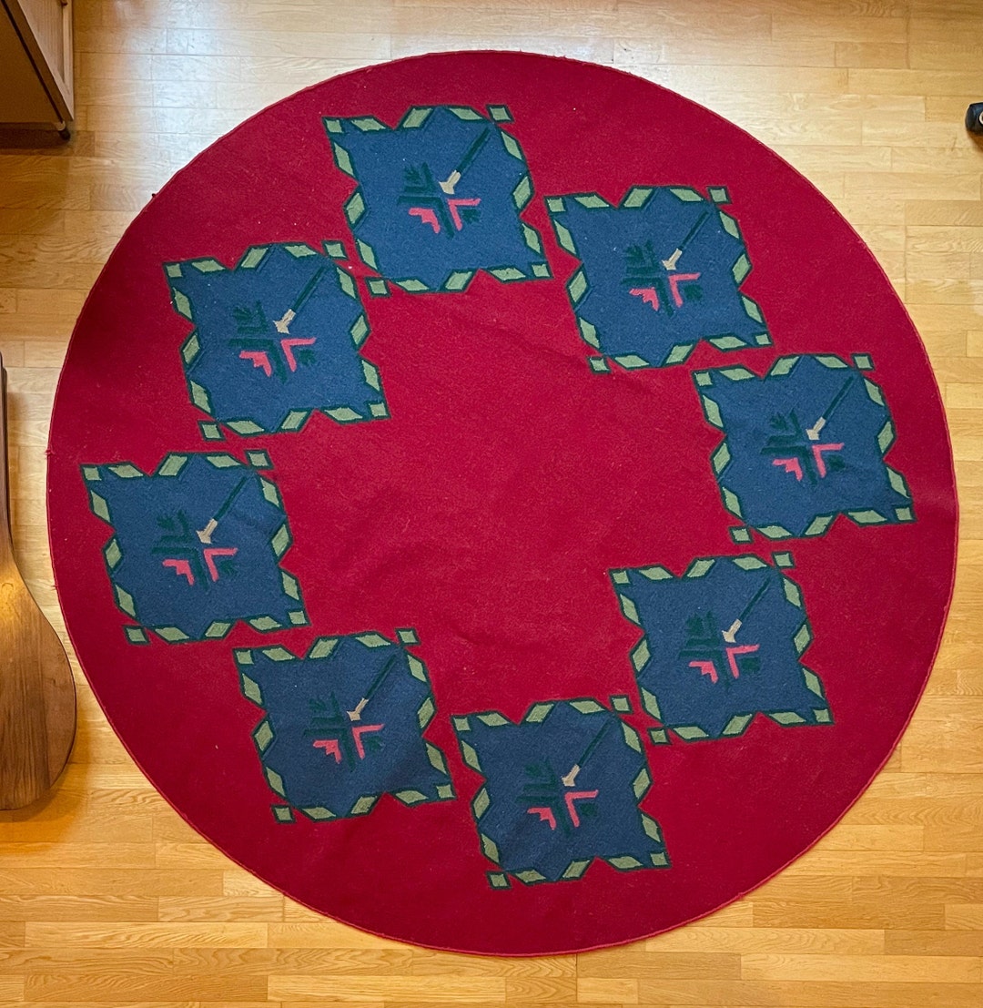 7 Foot Circle Carpet Handwoven Wool Geometric Area Rug - Etsy