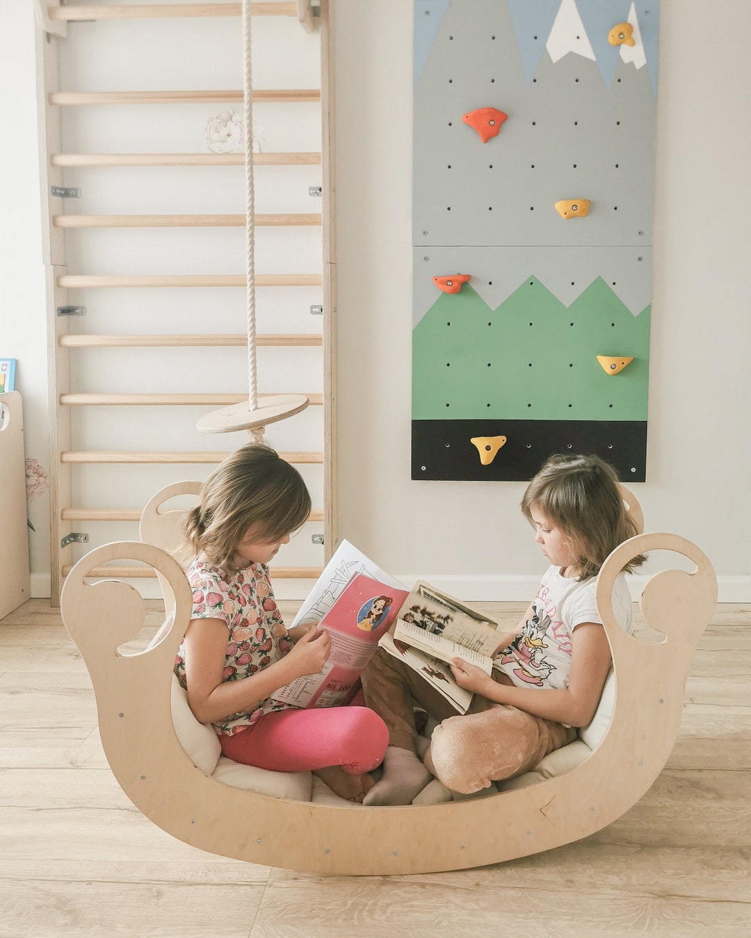 Wooden Rocker, Montessori Rocker, Wooden Rocker With Pillow, Painting ...