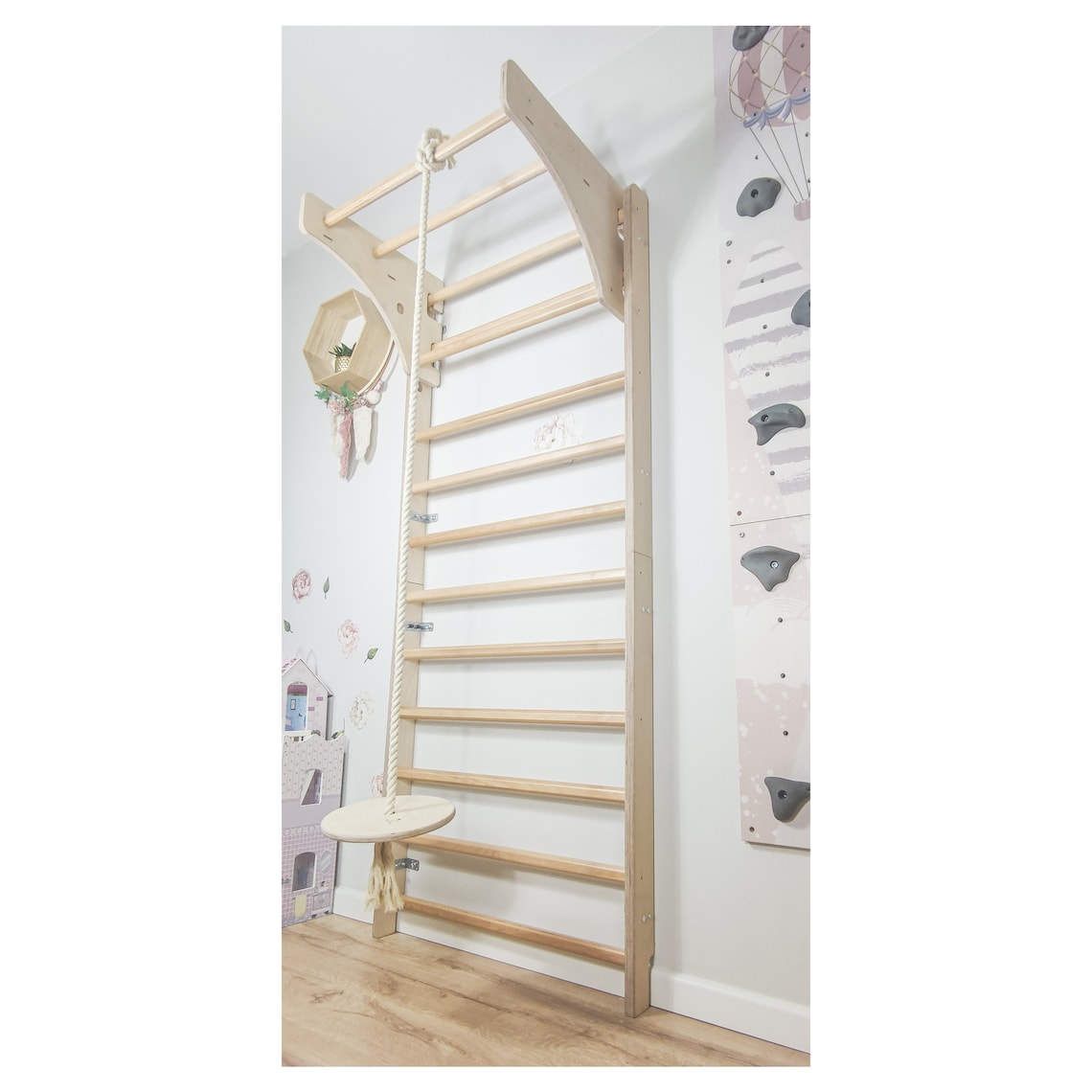 Wooden Swedish Ladder Set of Wooden Ladder With Wallbars - Etsy