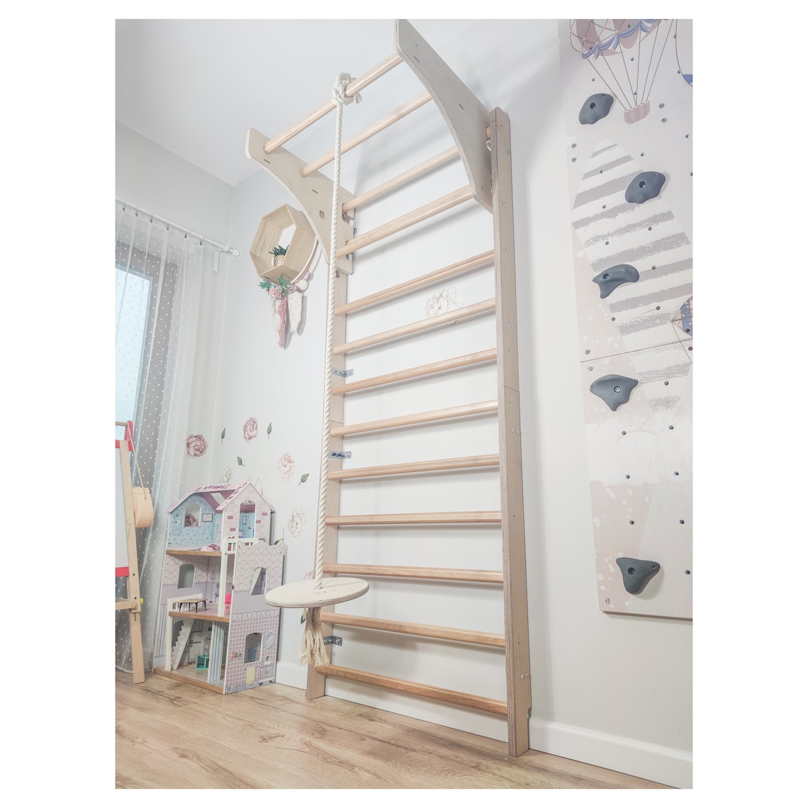 Wooden Swedish Ladder Set of Wooden Ladder With Wallbars - Etsy