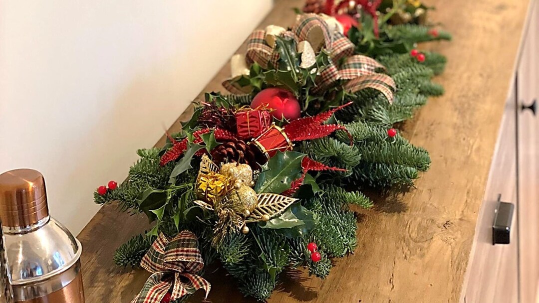 Real Spruce Christmas Table Centerpiece: Holly, Pinecones & Berries - Etsy